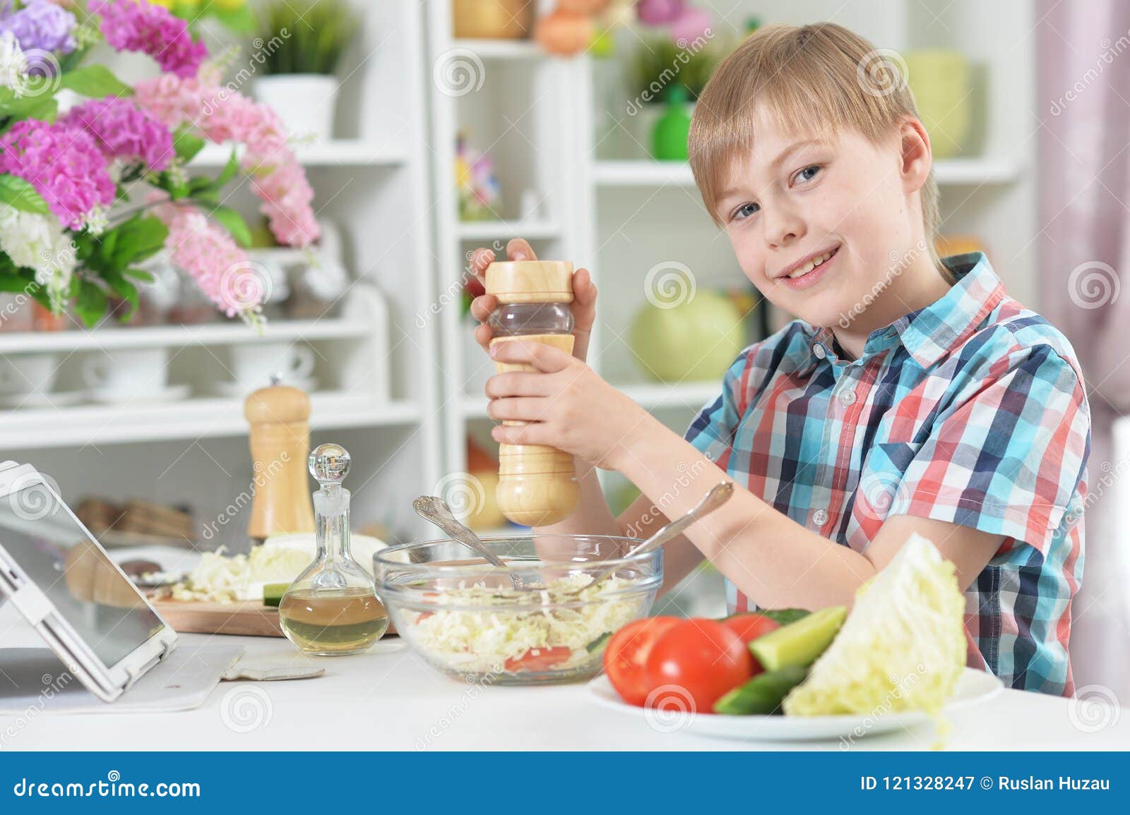 Cute Little Boy Making Dinner Stock Image - Image of natural, cute ...