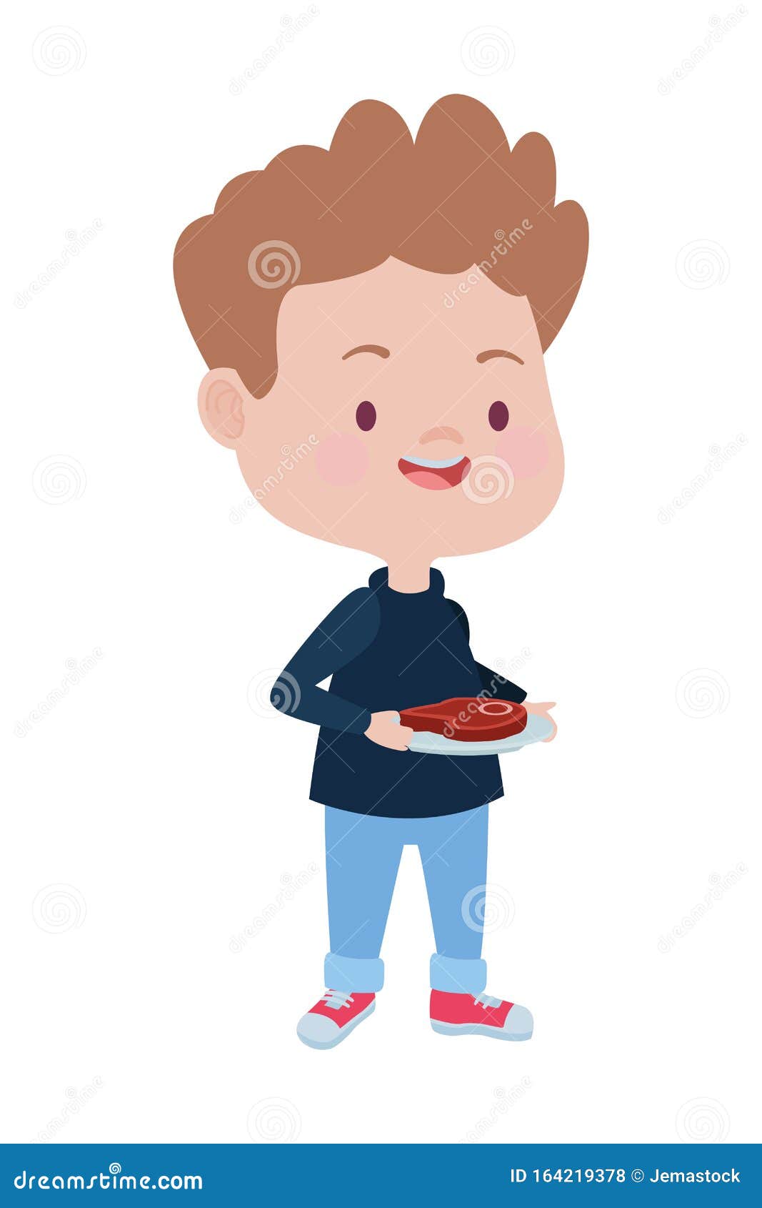 Cute Little Boy with Meat Beef Character Stock Vector - Illustration of ...