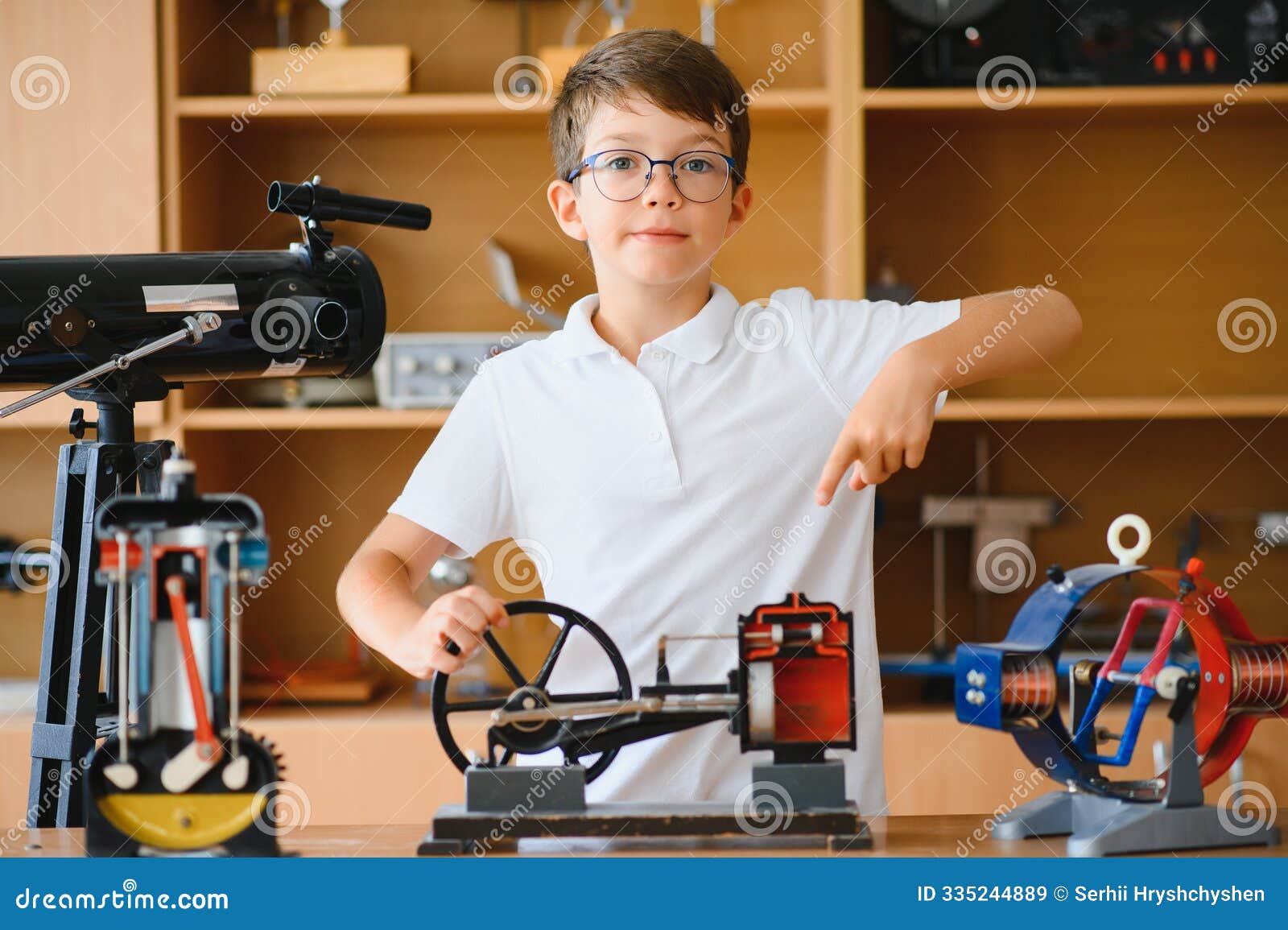 Cute Little Boy at Physics Lesson in Classroom Stock Image - Image of ...