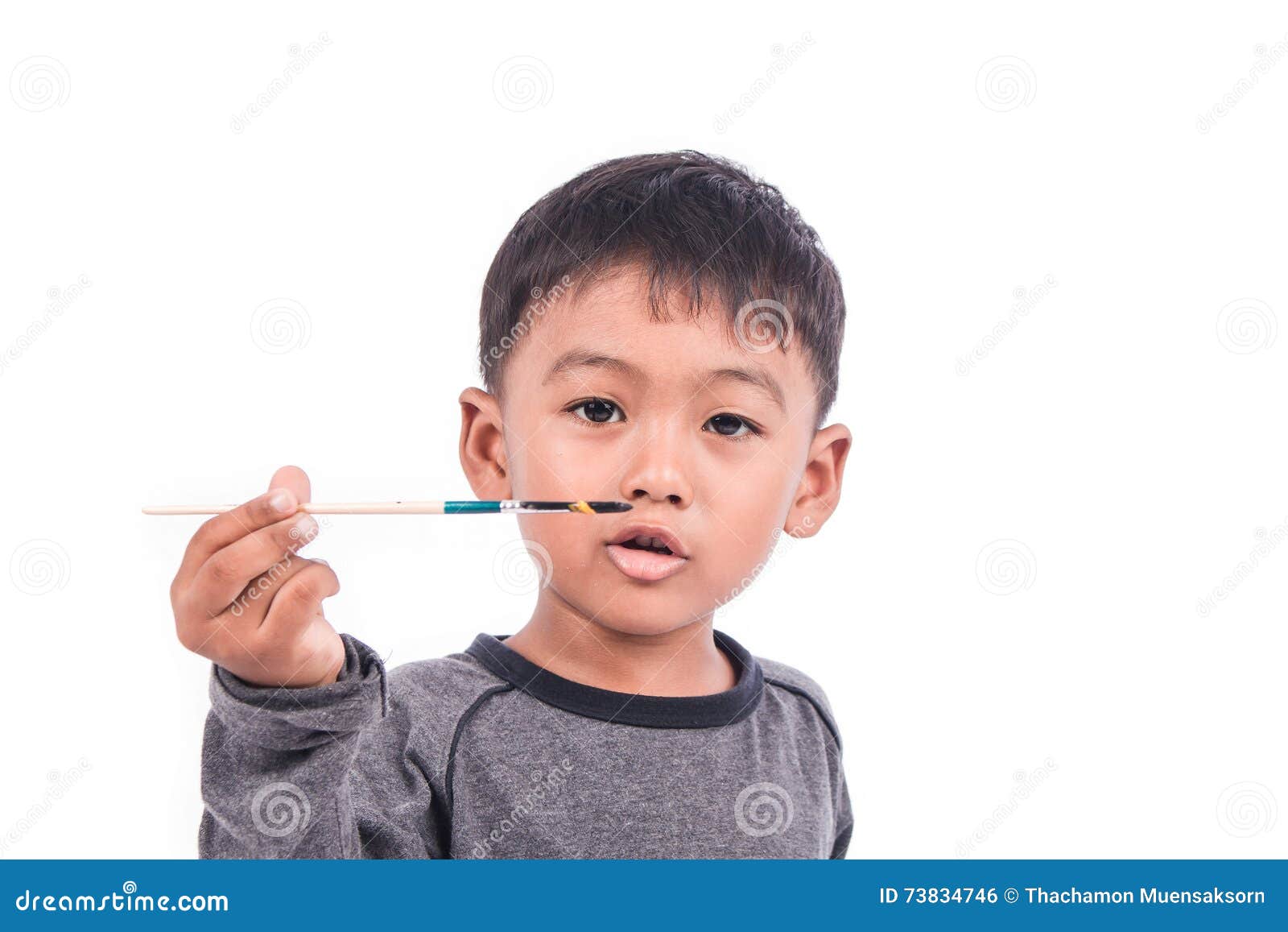 Cute Little Boy Play Paintbrush Stock Photo - Image of children ...