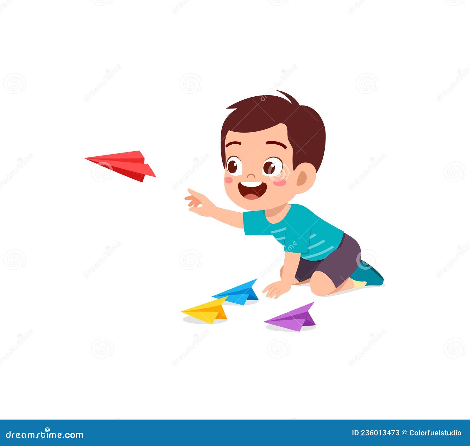 Cute Little Boy Play Paper Plane and Feel Happy Stock Vector ...