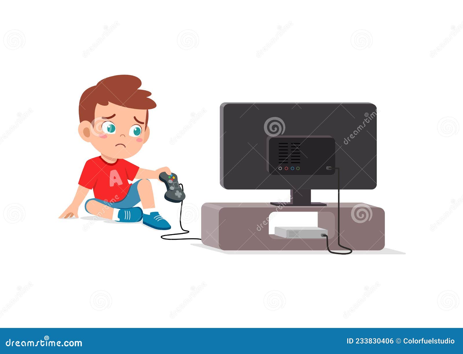 Cute Little Boy Play Video Game with Sad Face Stock Vector ...