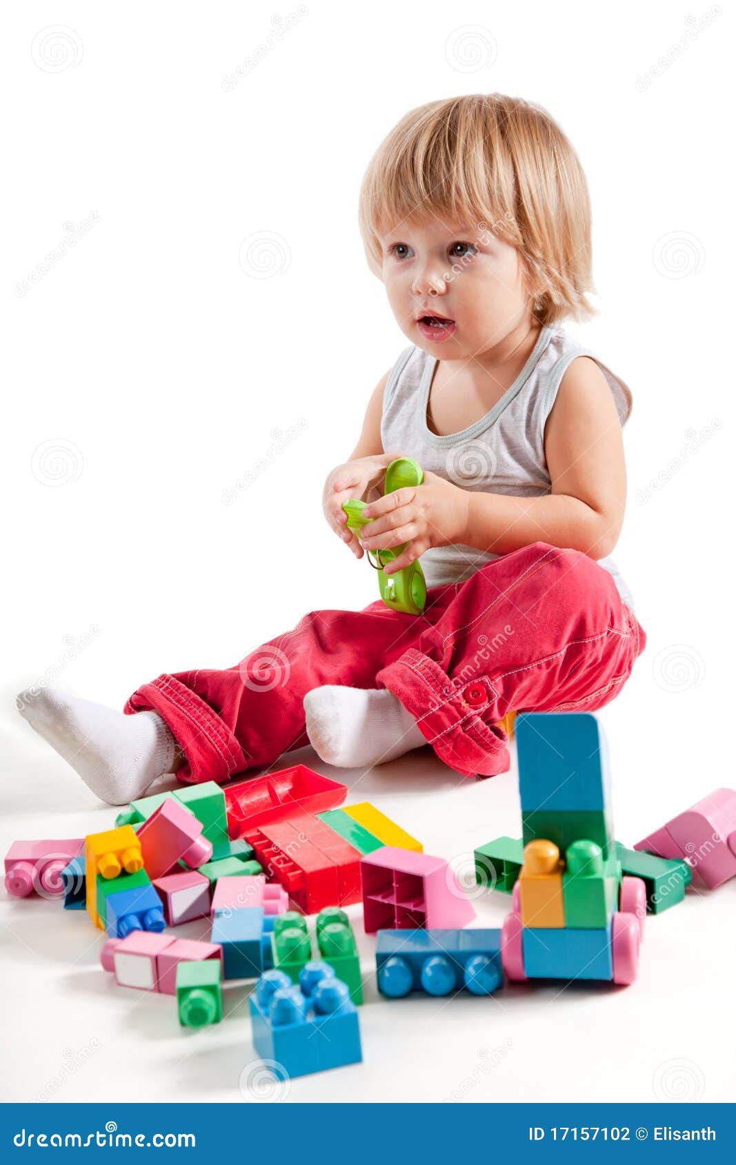 Cute Little Boy Playing with Colorful Blocks Stock Photo - Image of ...