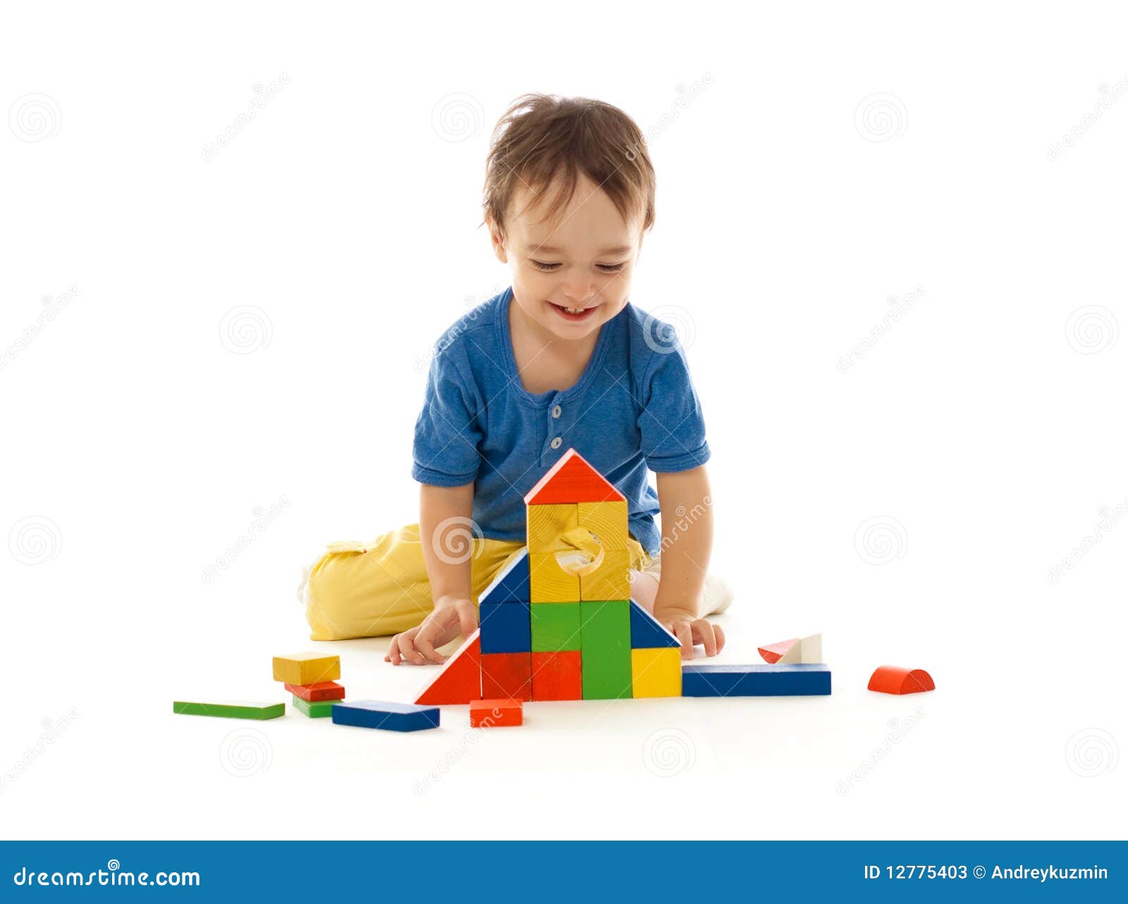 Cute Little Boy is Playing with Colorful Building Stock Image - Image ...