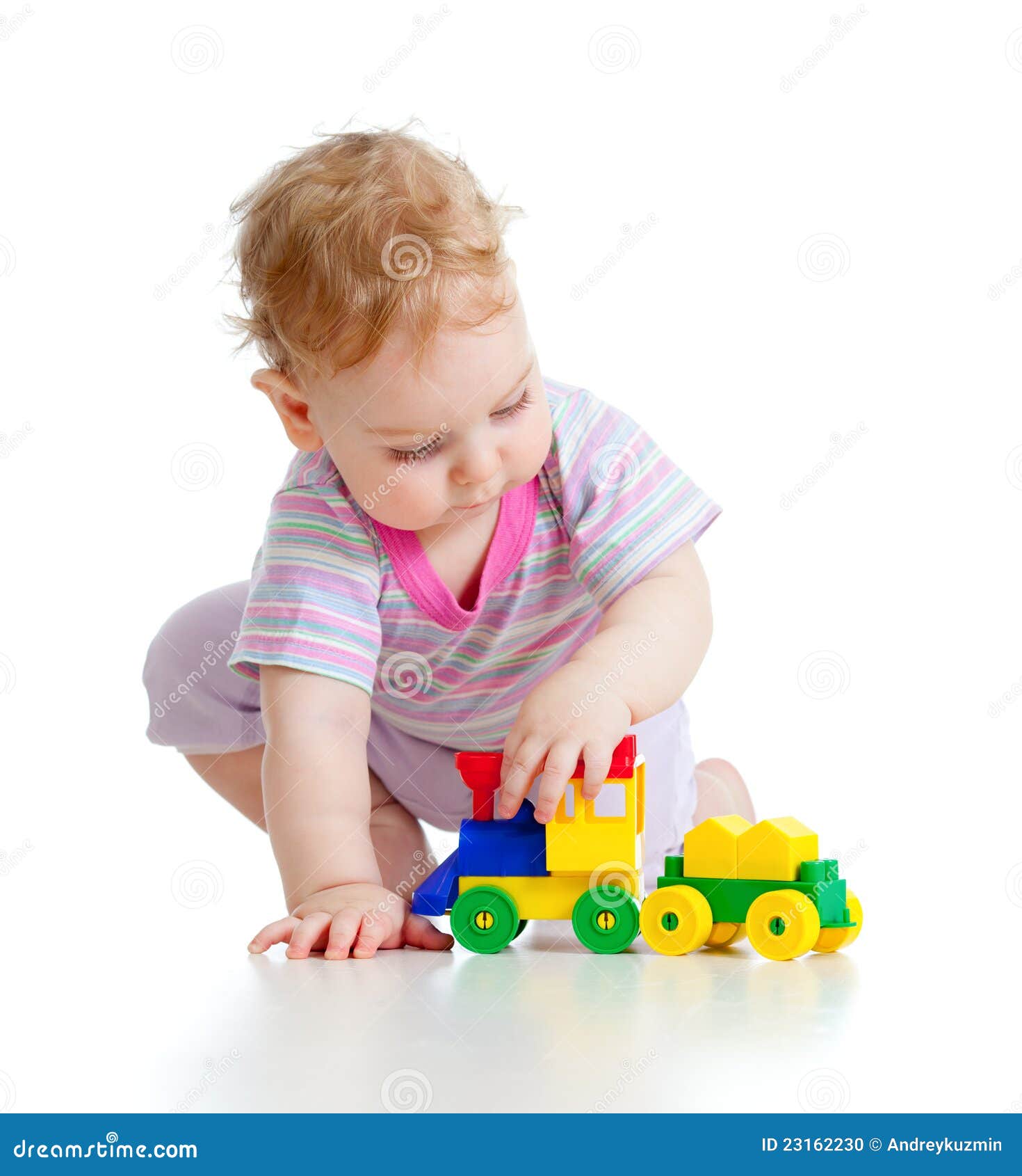 Cute Little Boy is Playing with Colorful Train Stock Photo - Image of ...