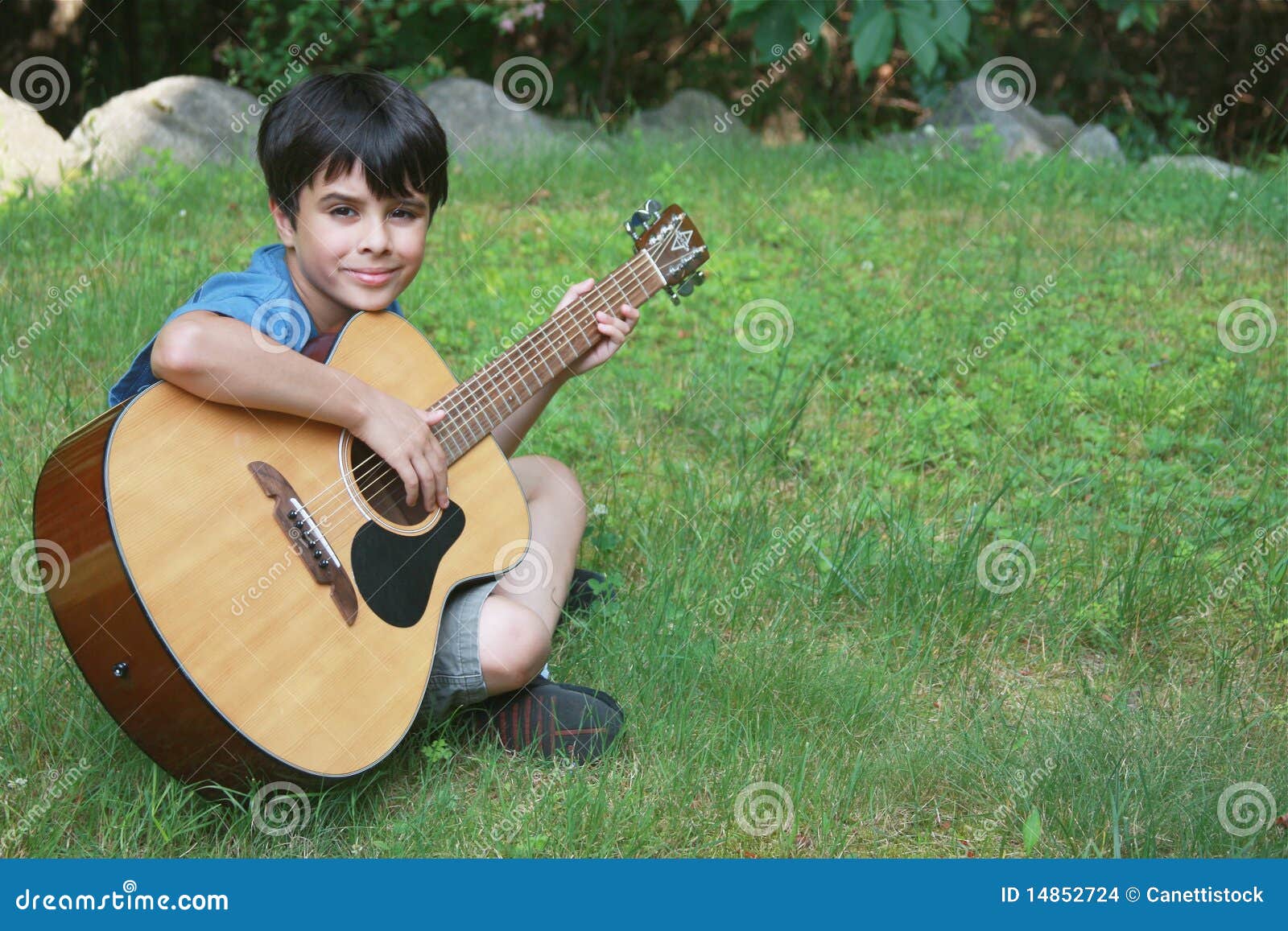 Cute Little Boy Playing Guitar Stock Photo - Image of activity ...