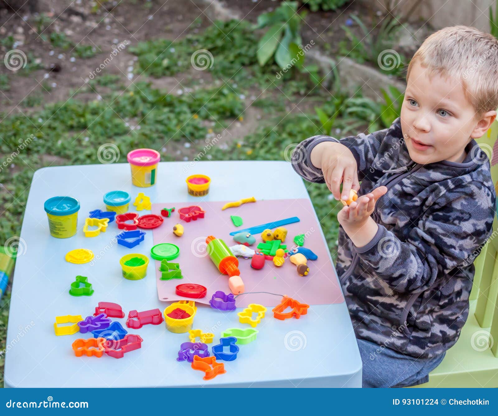 Cute Little Boy Playing with Plasticine Stock Photo - Image of ...