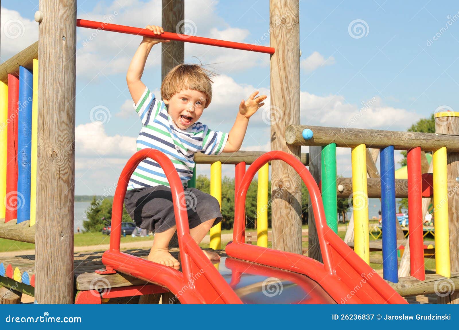 Cute Little Boy Playing in the Playground Stock Image - Image of little ...