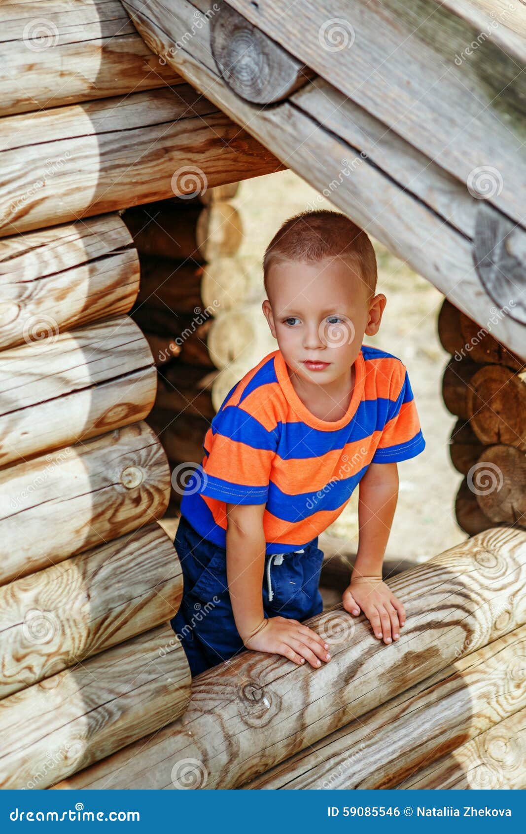 Cute Little Boy Playing on the Playground in the Summer Stock Photo ...