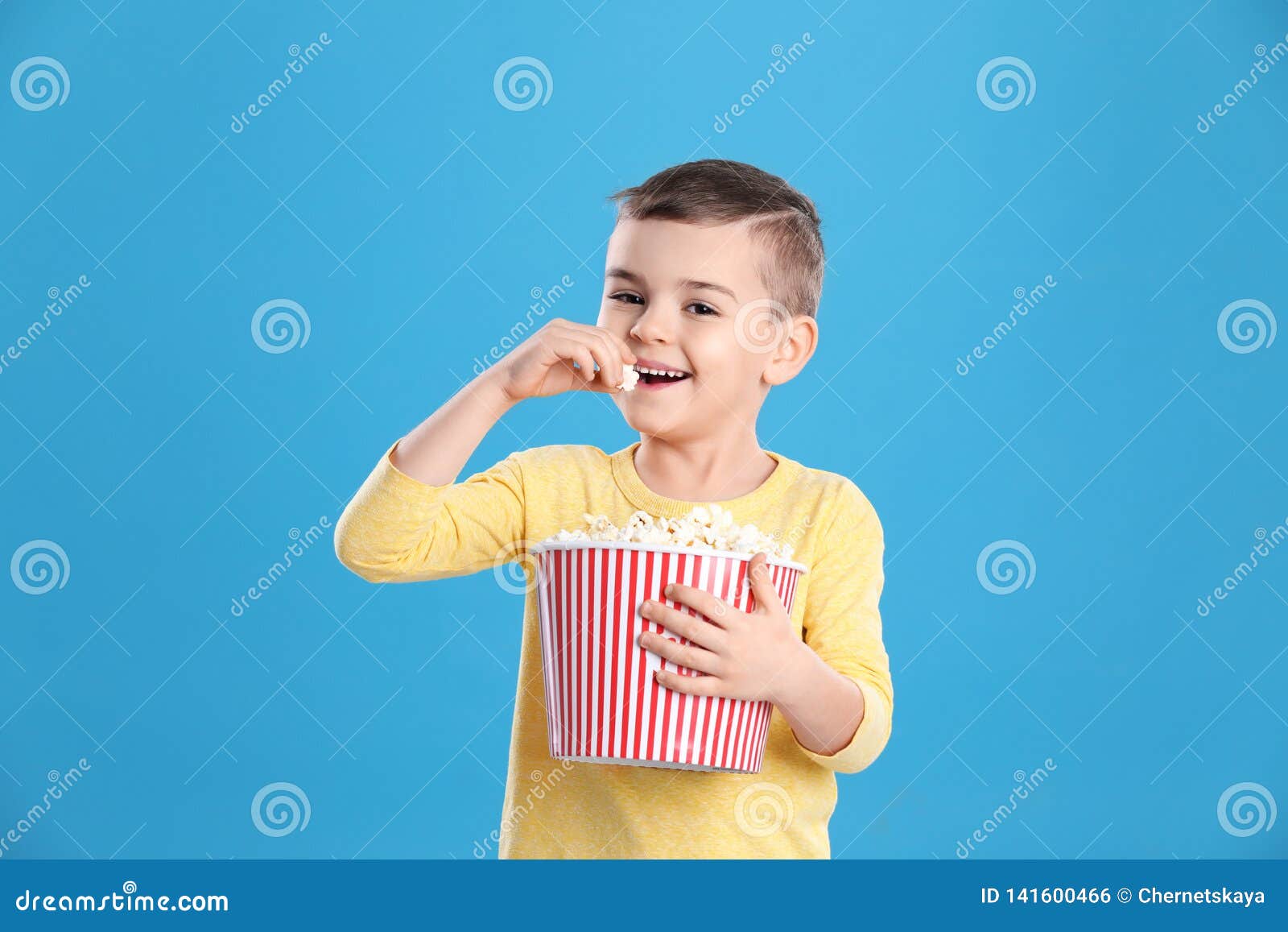 Cute Little Boy with Popcorn Stock Photo - Image of recreation, color ...