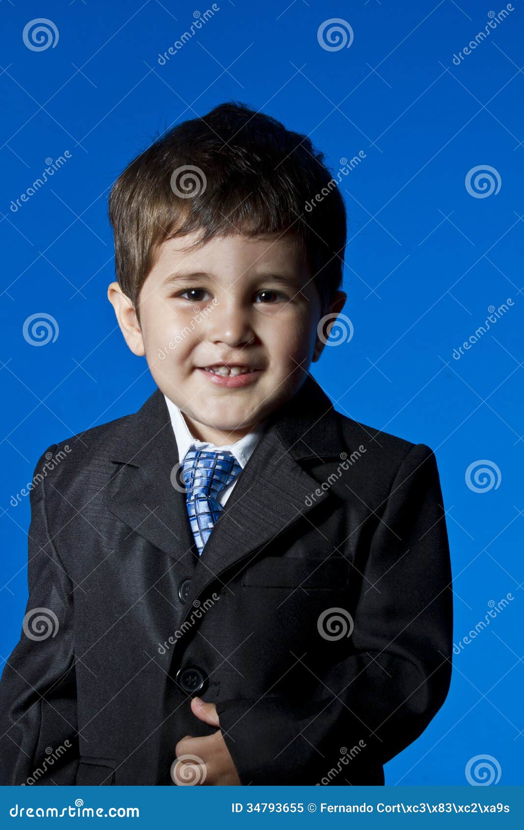 Cute Little Boy Portrait Over Blue Chroma Background Stock Image ...