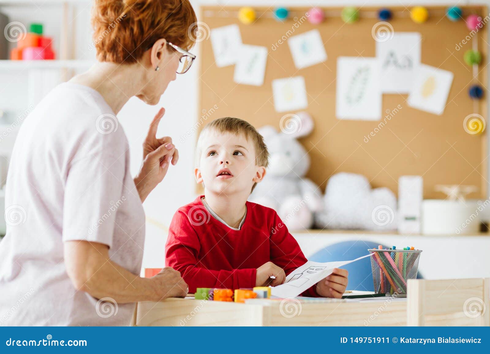 Cute Little Boy with Problems during Meeting with Therapist Stock Image ...