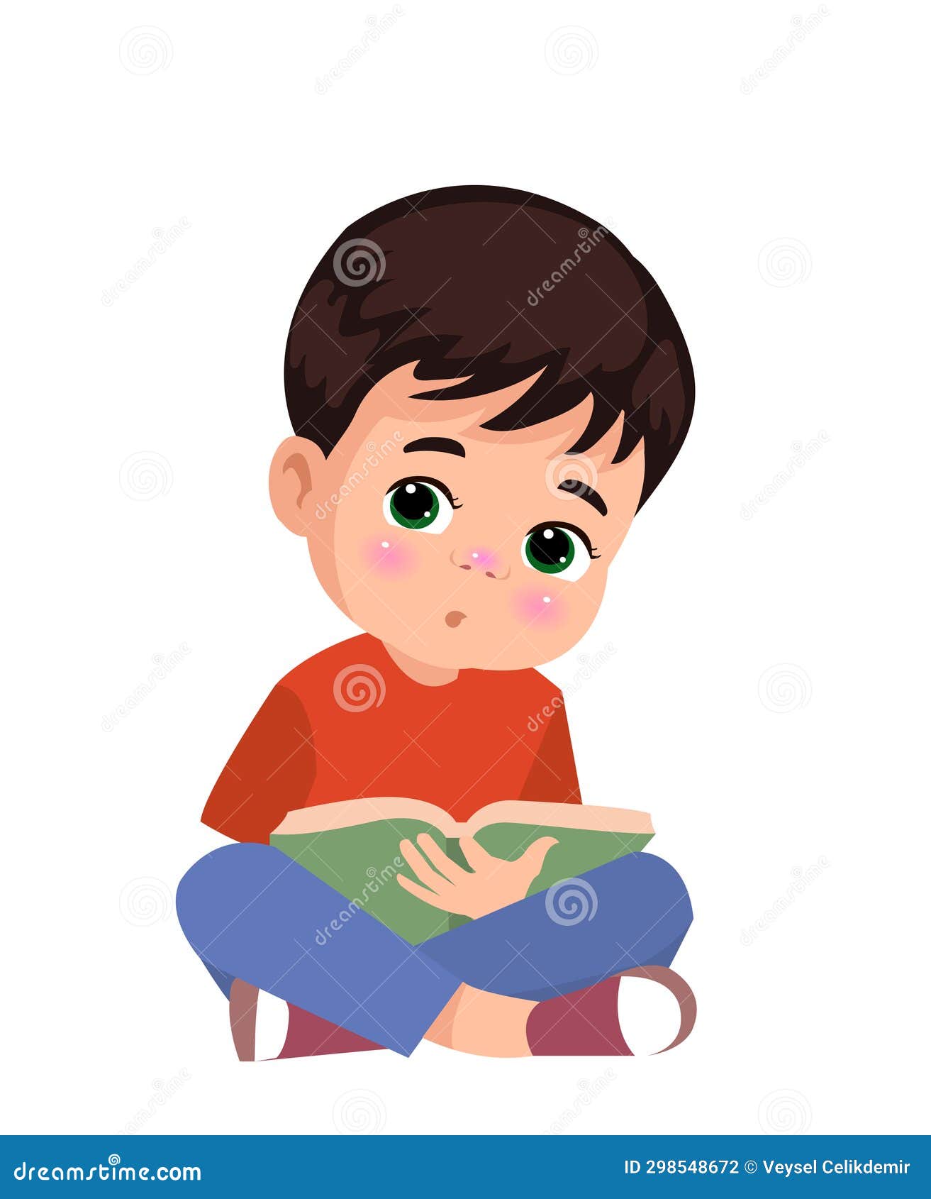 Cute Little Boy Reading Book Illustration Stock Illustration ...