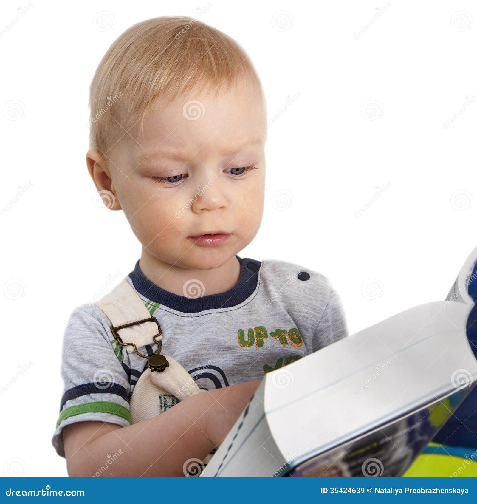 Cute Little Boy Reading a Book Stock Image - Image of portrait ...