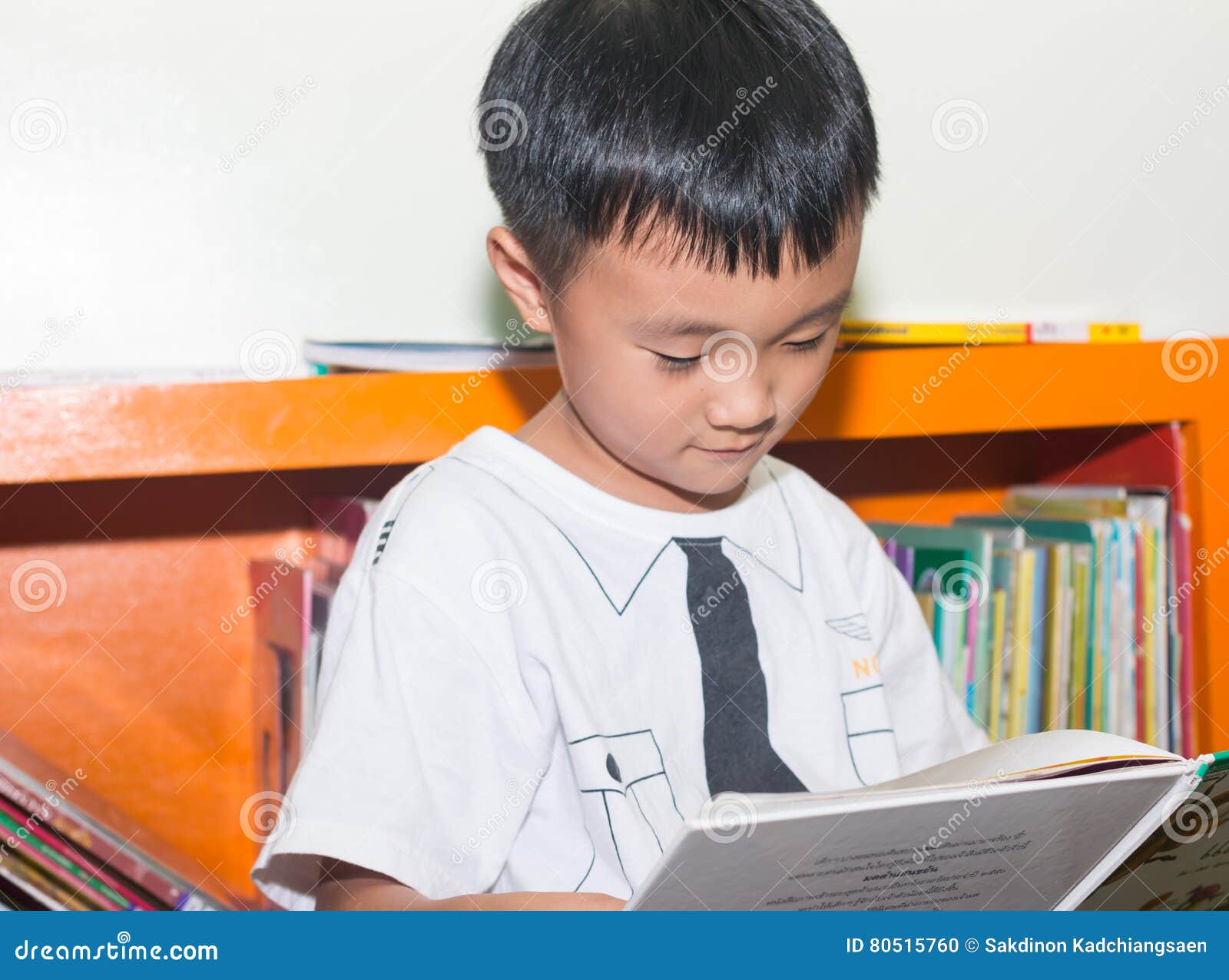 Cute Little Boy Reading Book Stock Photo - Image of head, child: 80515760
