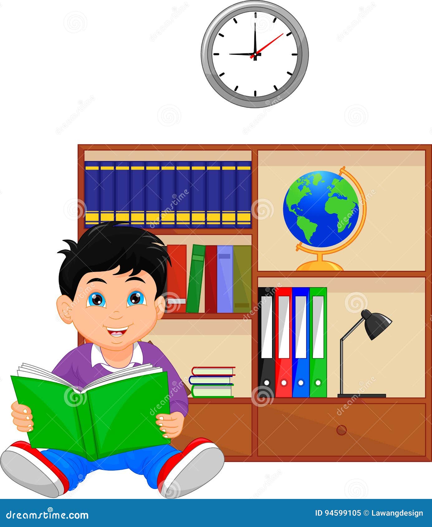 Cute Little Boy Reading Book Stock Vector - Illustration of leisure ...