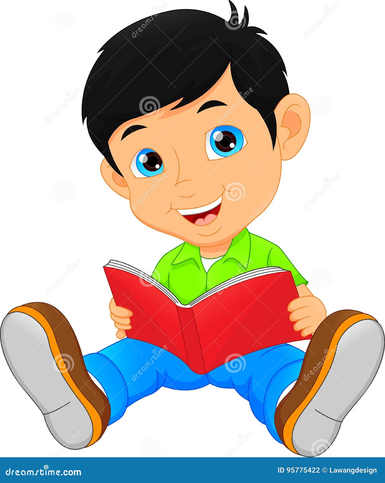 Cute Little Boy Reading Book Stock Vector - Illustration of cover ...
