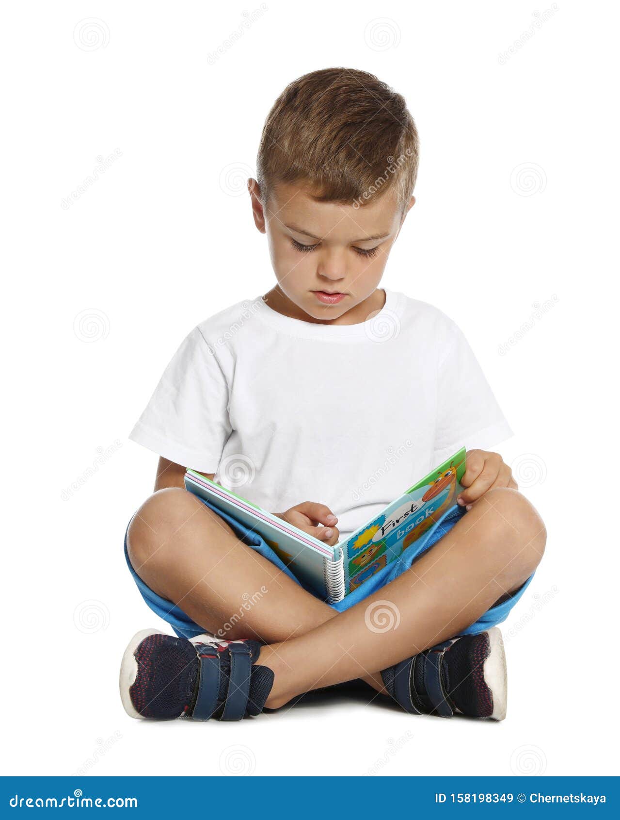 Cute Little Boy Reading Book on Background Stock Image - Image of ...