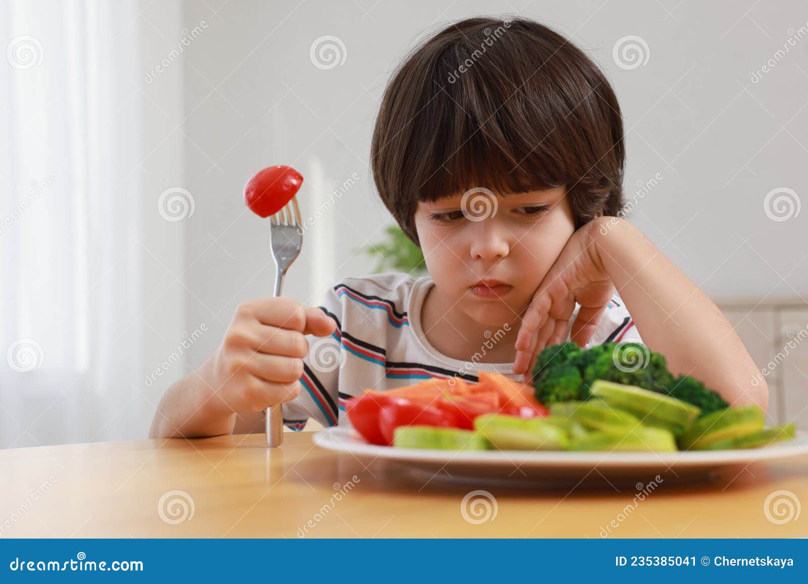 Cute Little Boy Refusing To Eat Vegetables at Home Stock Image - Image ...