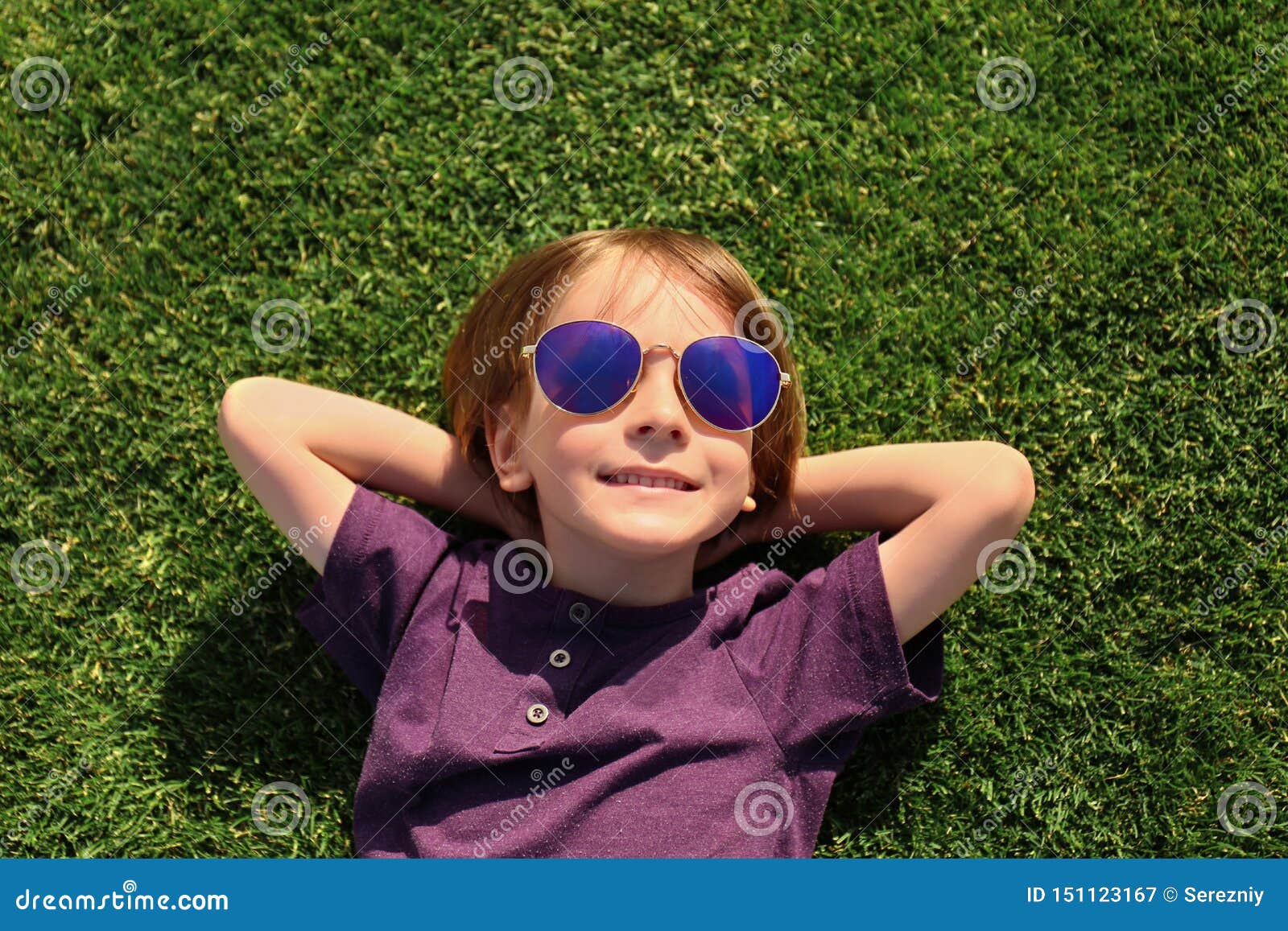 Cute Little Boy Relaxing in Park on Sunny Day Stock Image - Image of ...