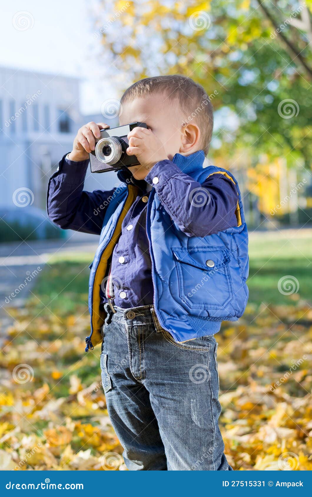 Cute Little Boy with Retro Camera Stock Image - Image of white, leaf ...