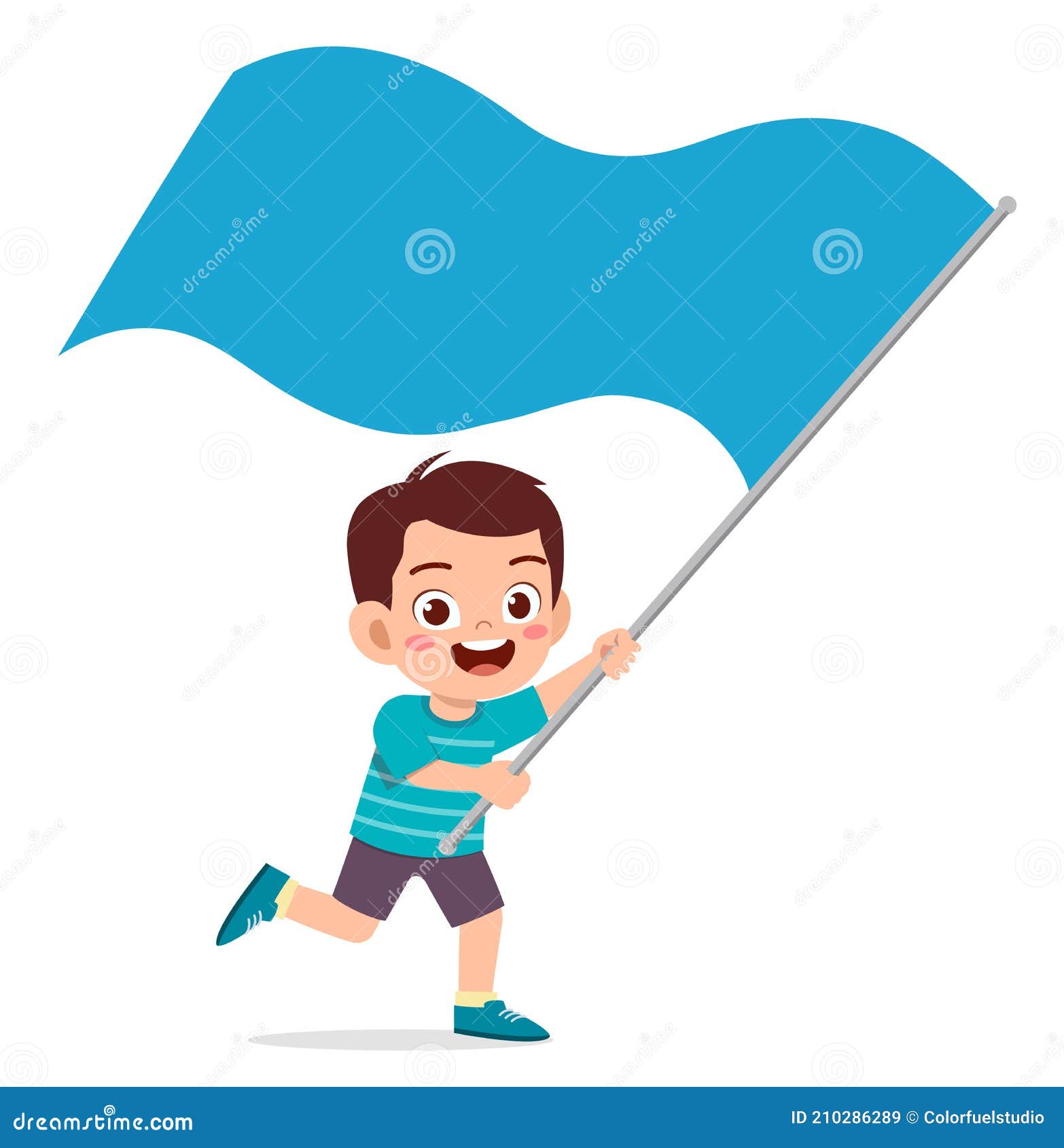 Cute Little Boy Run and Holding Flag Stock Vector - Illustration of ...