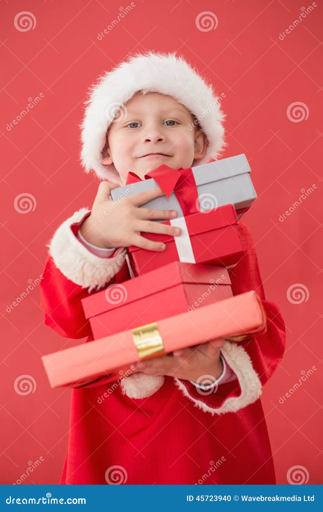 Cute Little Boy in Santa Costume Stock Photo - Image of celebrating ...