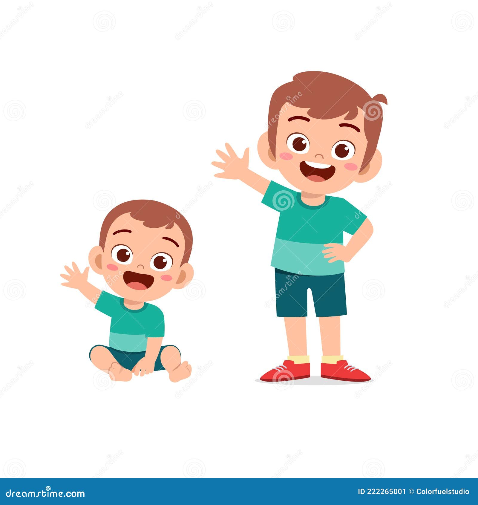 Cute Little Boy Say Hello with Young Brother Stock Vector ...