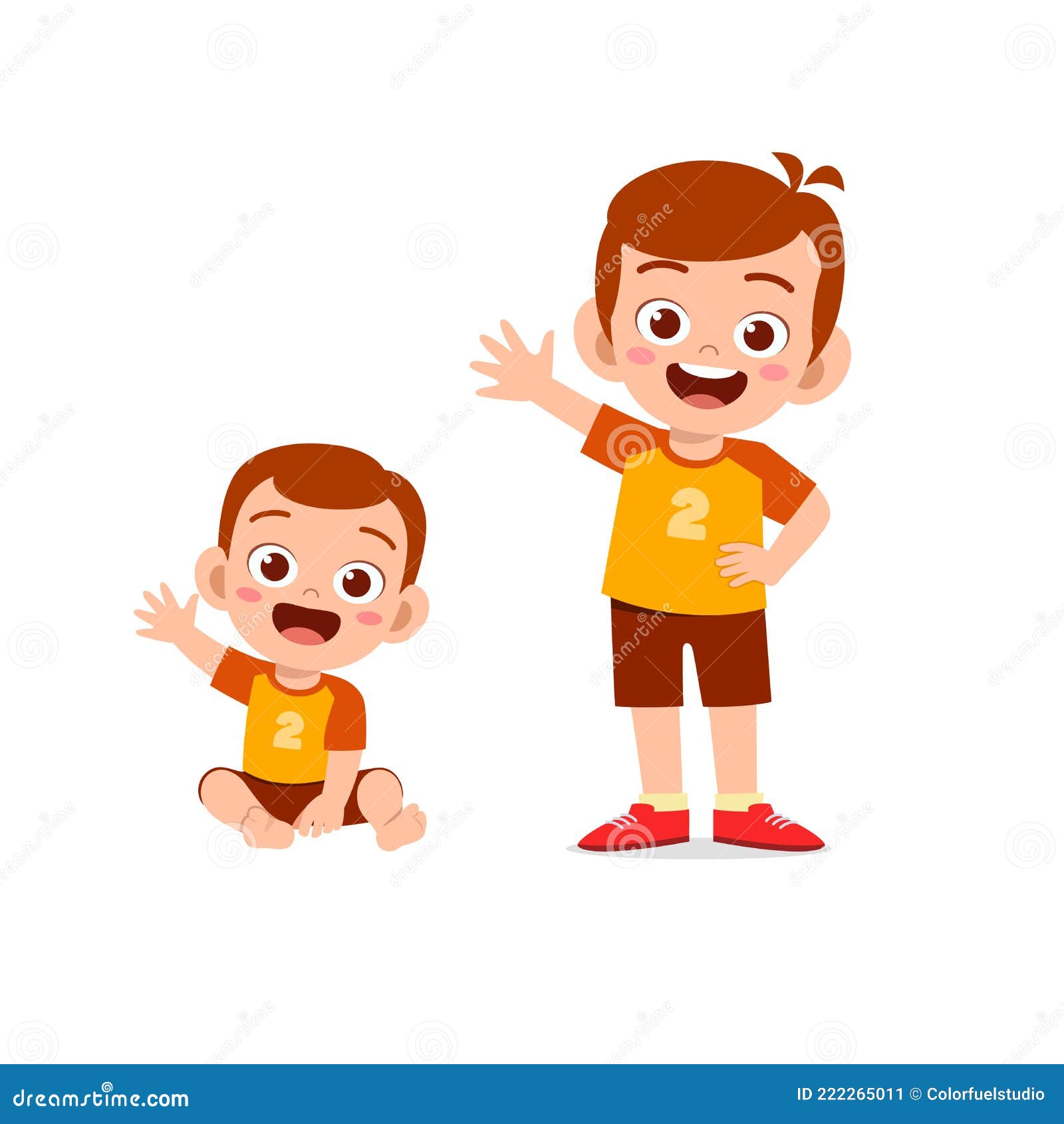Cute Little Boy Say Hello with Young Brother Stock Vector ...