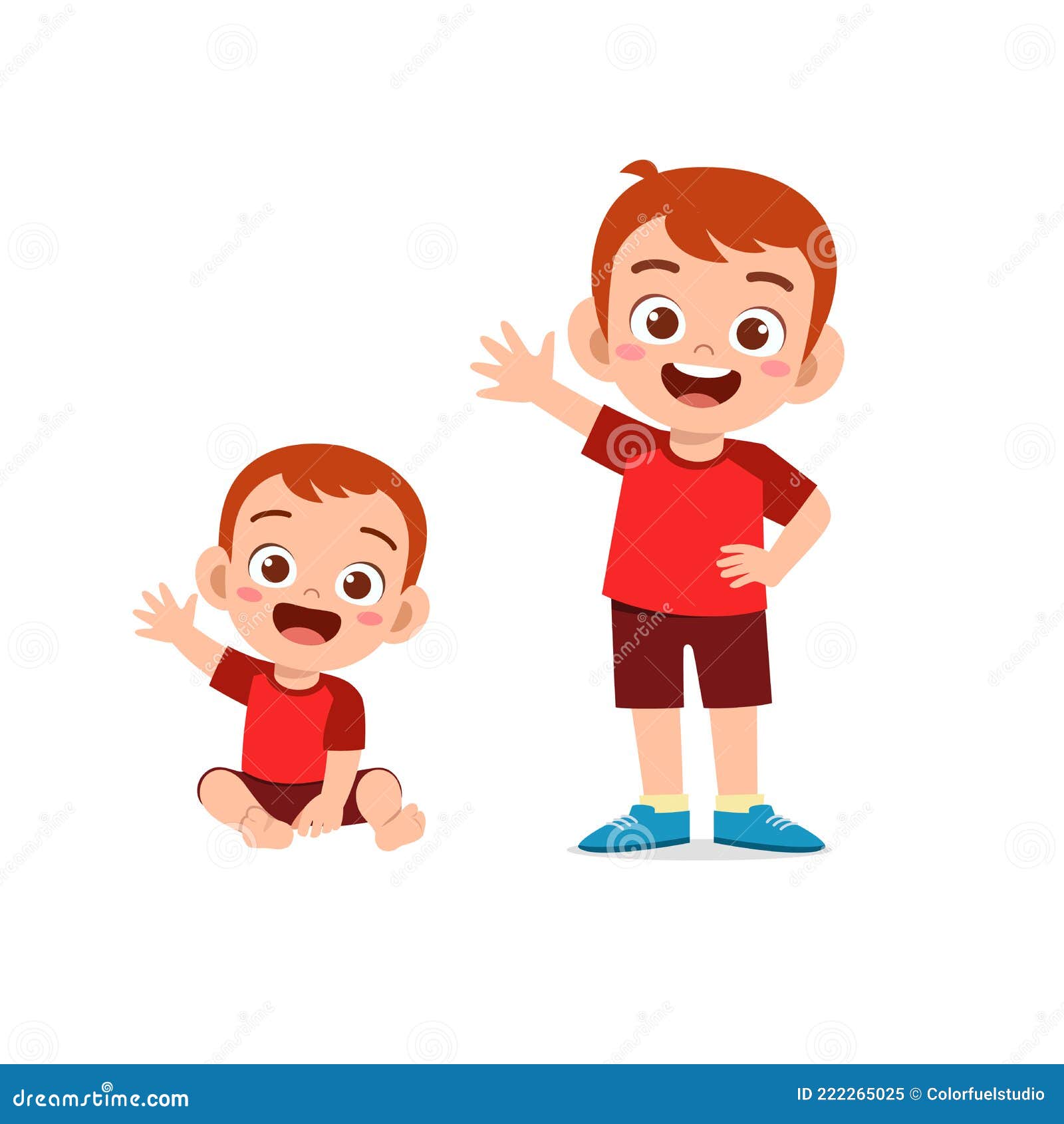 Cute Little Boy Say Hello with Young Brother Stock Vector ...