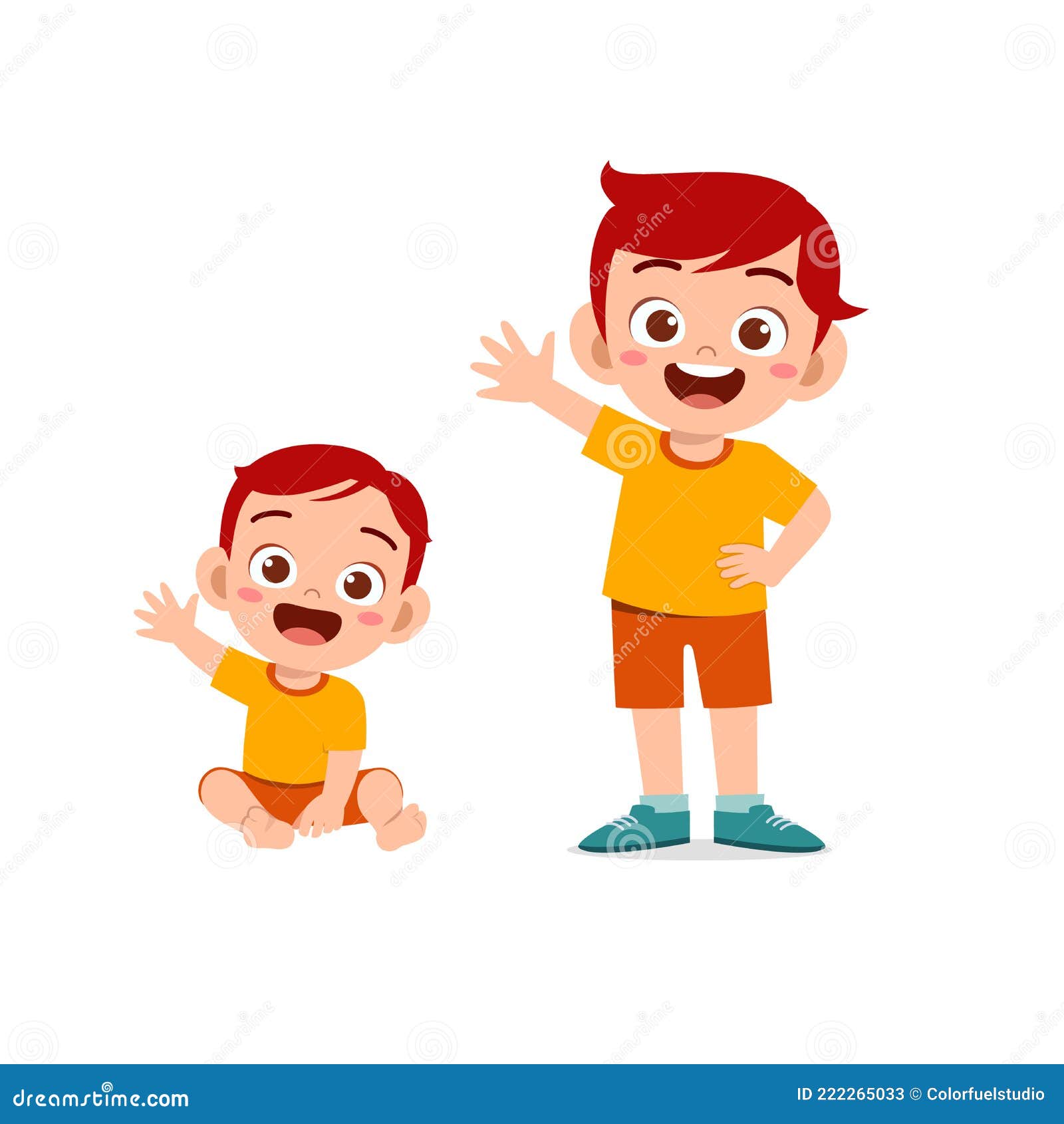 Cute Little Boy Say Hello with Young Brother Stock Vector ...