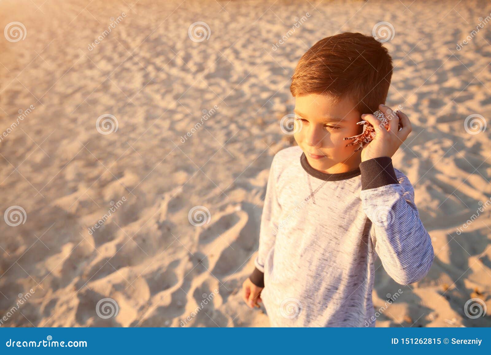 Cute Little Boy with Sea Shell on Beach Stock Image - Image of leisure ...