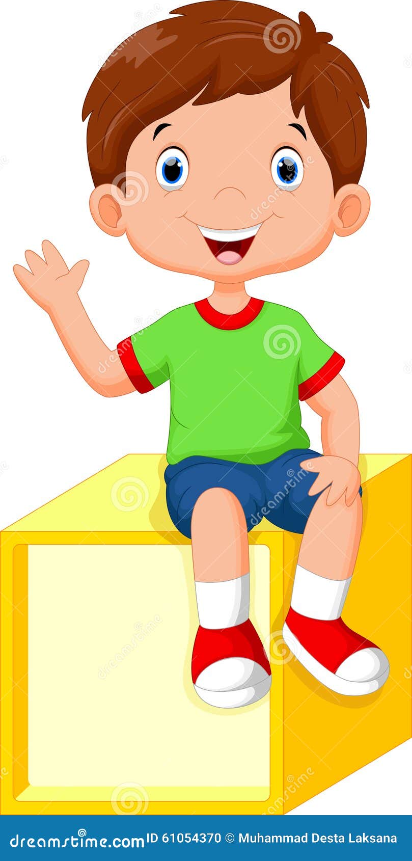 Cute Little Boy Sitting on a Cube Stock Illustration - Illustration of ...