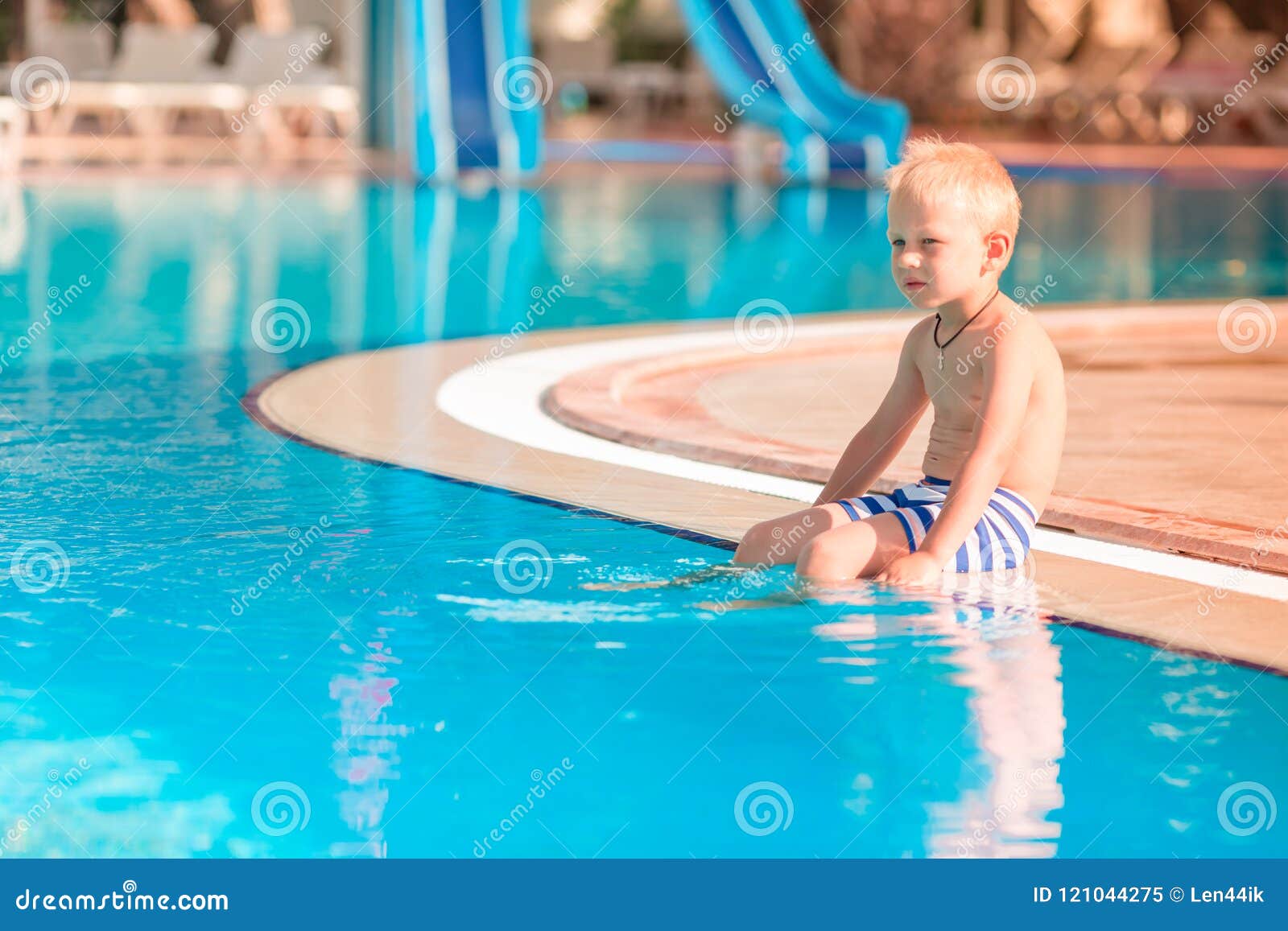 Cute Little Boy Sitting at the Pool Stock Image - Image of play ...