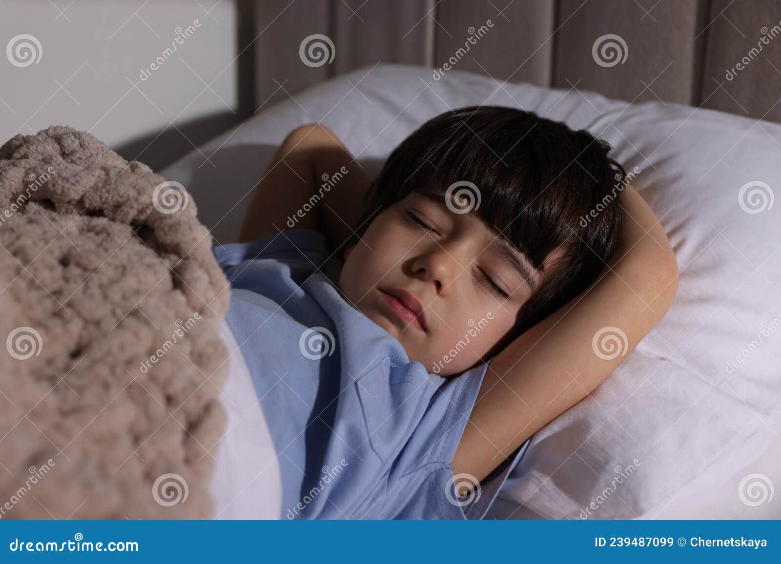 Cute Little Boy Sleeping in Bed at Home Stock Image - Image of home ...