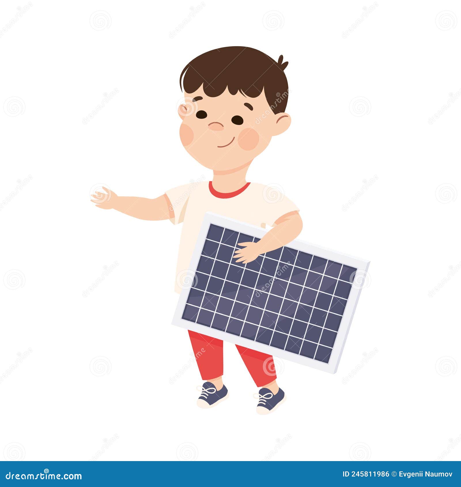 Cute Little Boy with Solar Panel Caring about Earth Planet Saving World ...
