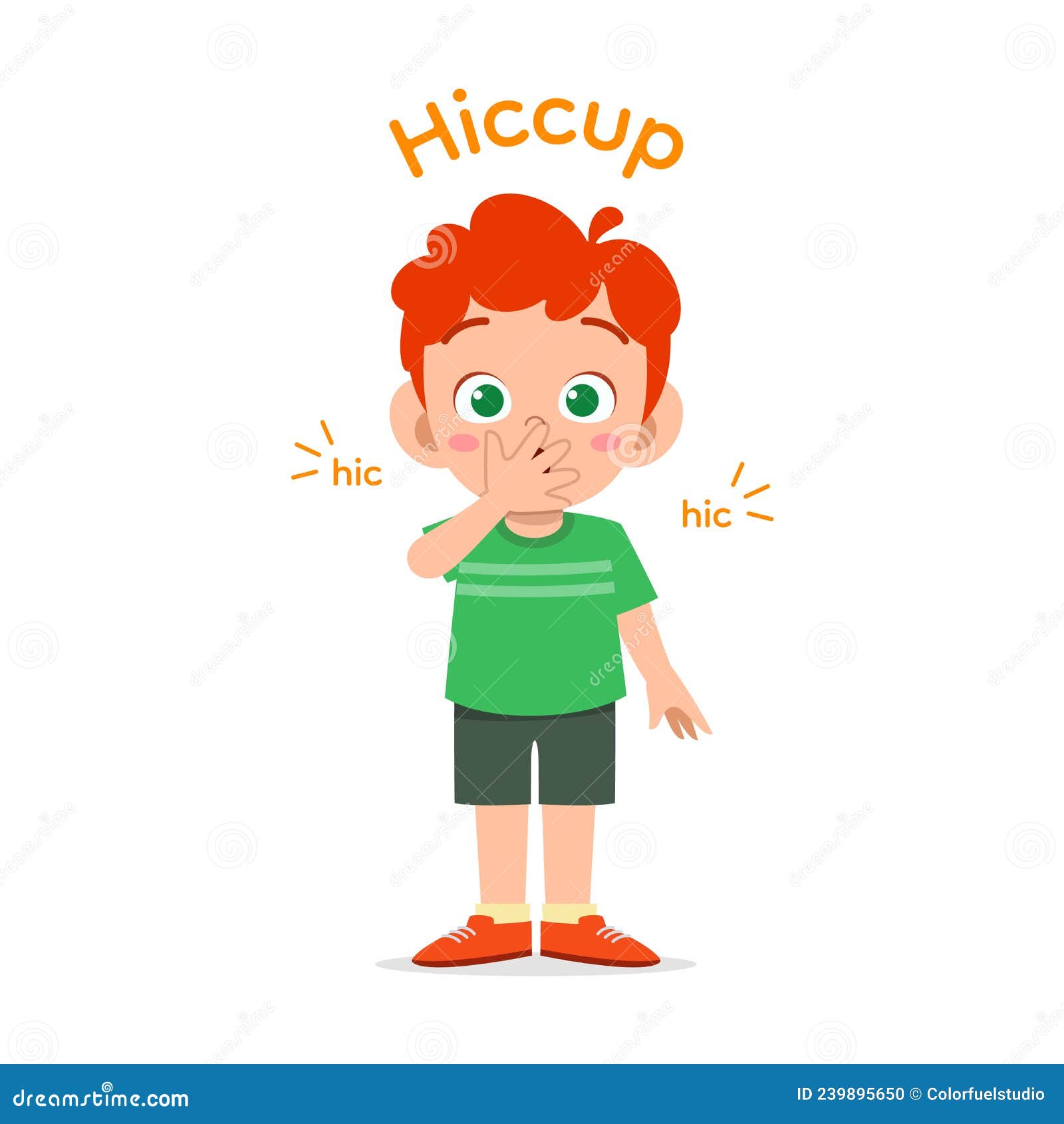 Cute Little Boy Standing and Get Hiccup Stock Vector - Illustration of ...