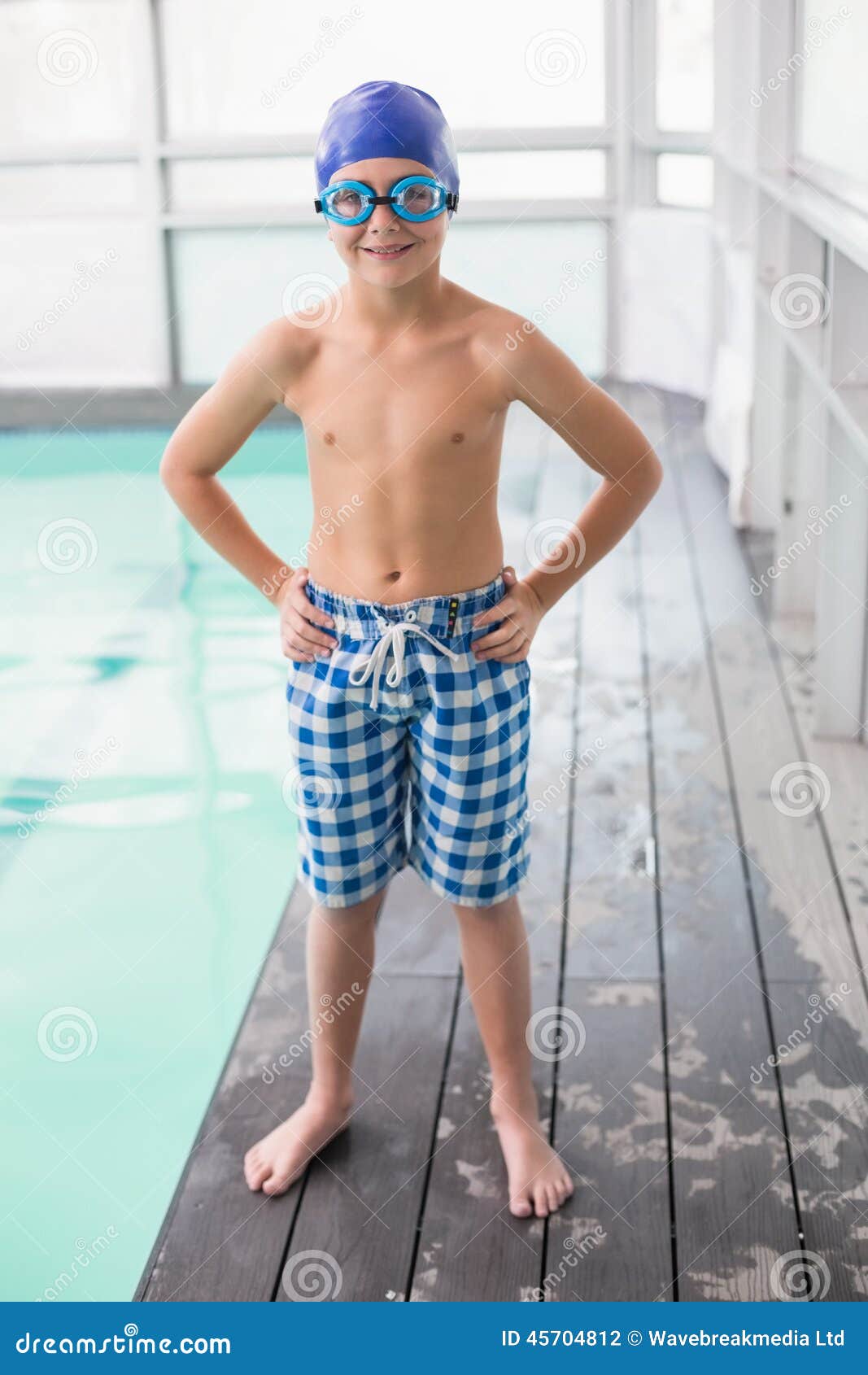 Cute Little Boy Standing Poolside Stock Photo - Image of child, cute ...