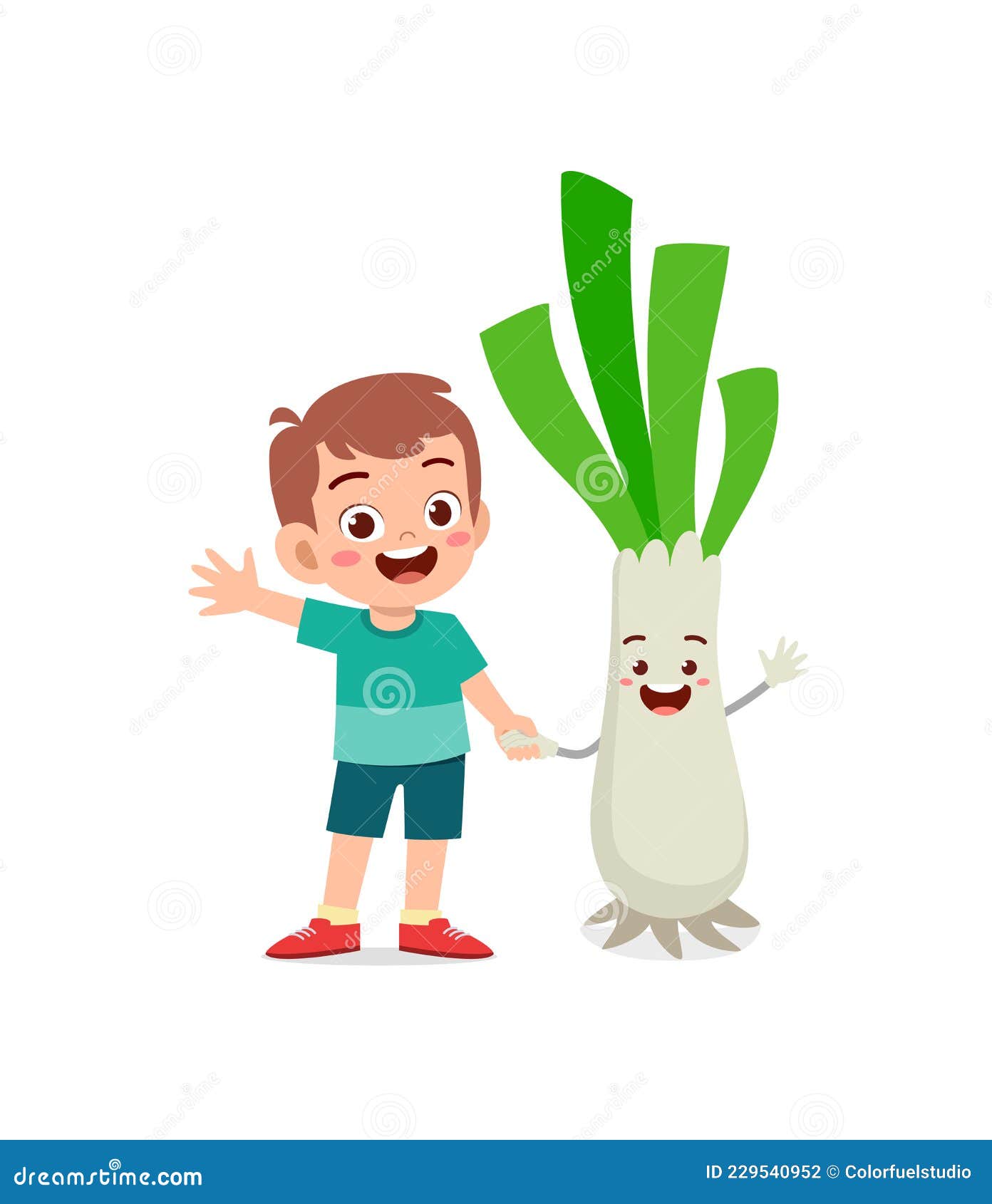 Cute Little Boy Stands with Leek Character Stock Vector - Illustration ...