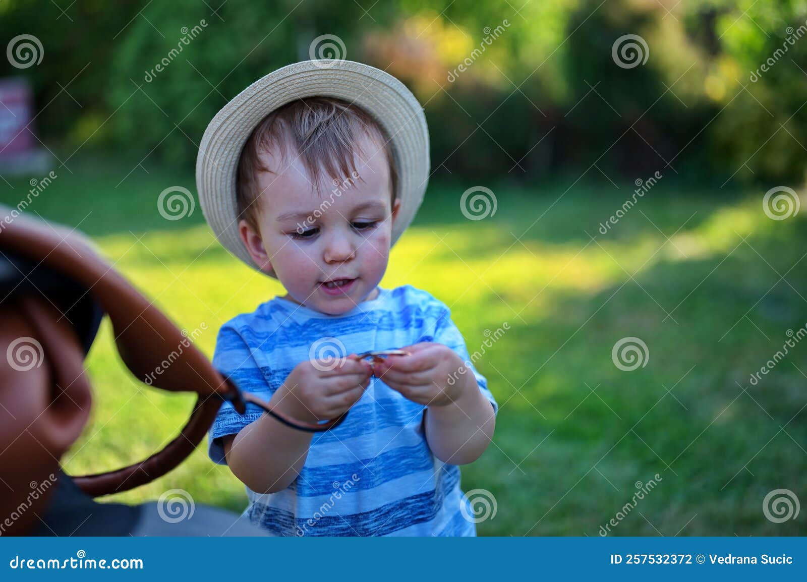 Cute Little Boy with Straw Hat Stock Photo - Image of human, life ...