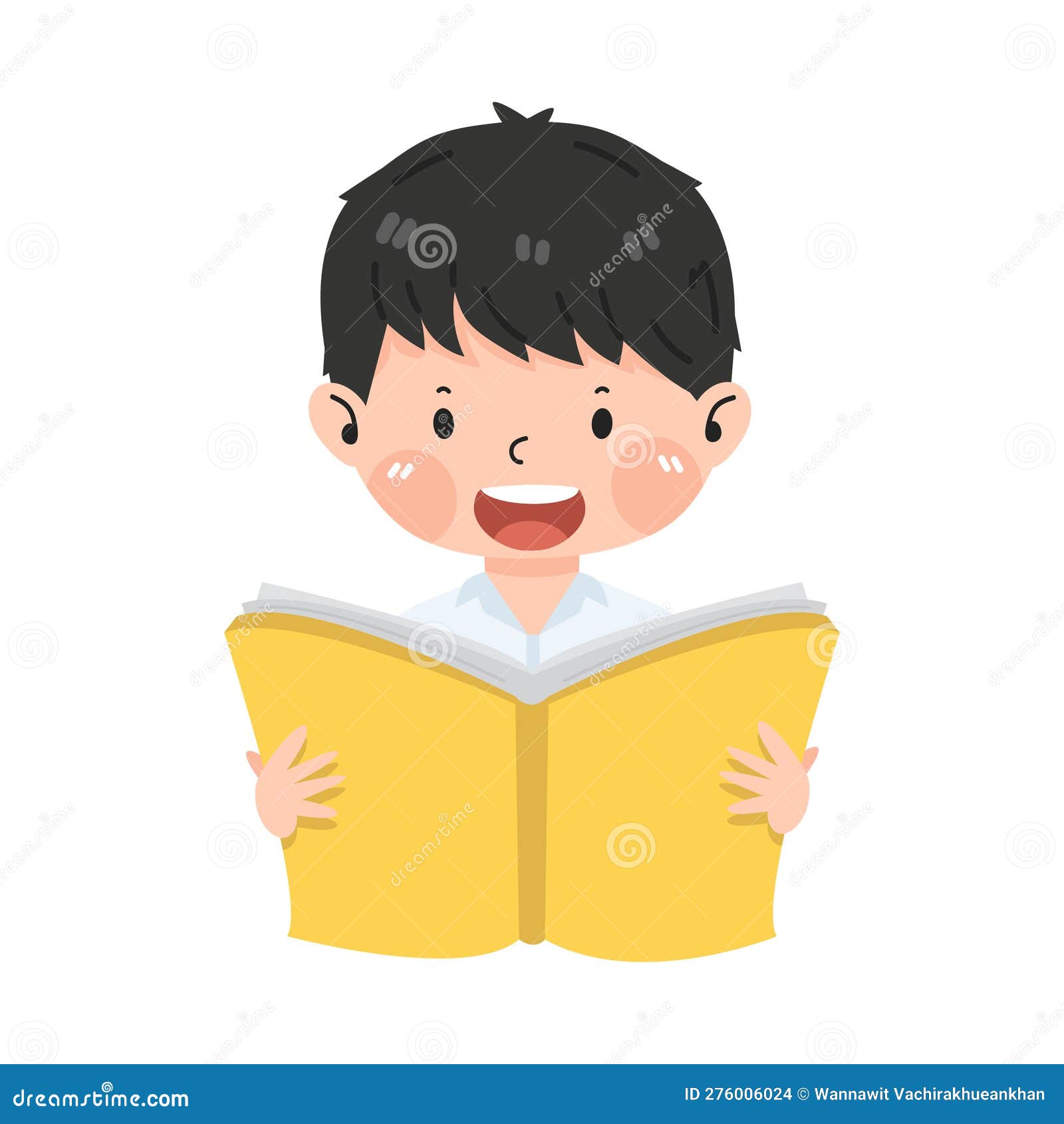 Cute Little Boy Students Reading a Book Stock Vector - Illustration of ...