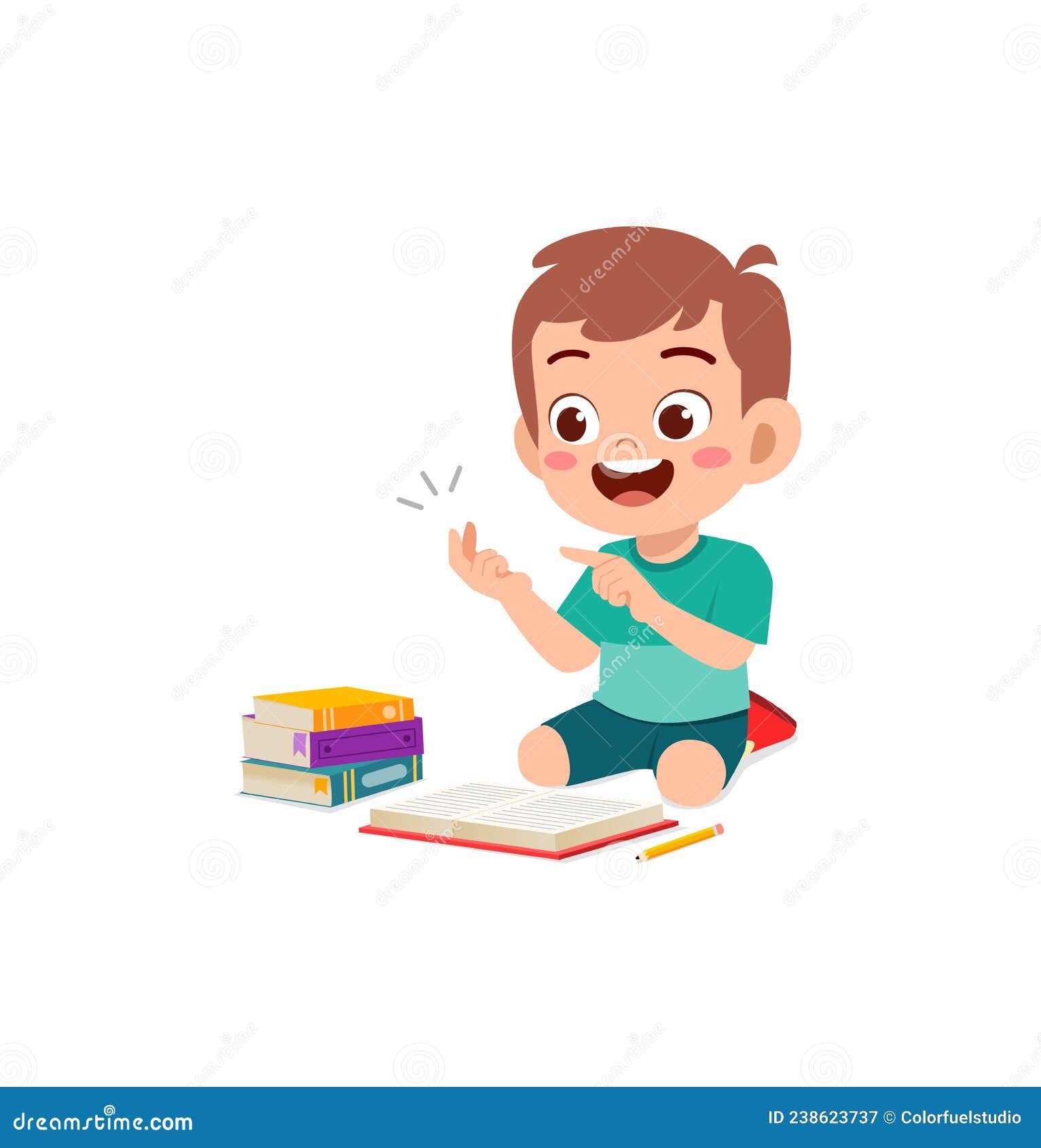 Cute Little Boy Study Math with Counting Finger Stock Vector ...