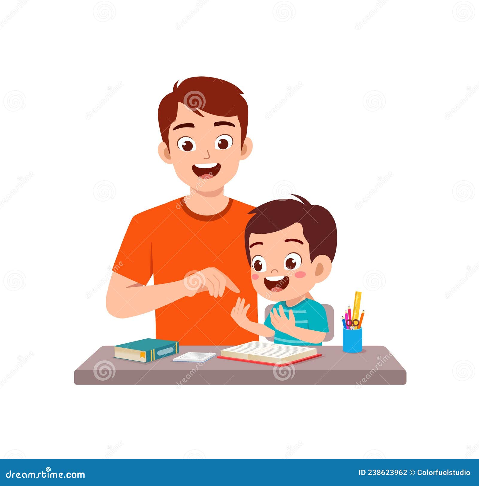 Cute Little Boy Study Math with Father Stock Vector - Illustration of ...