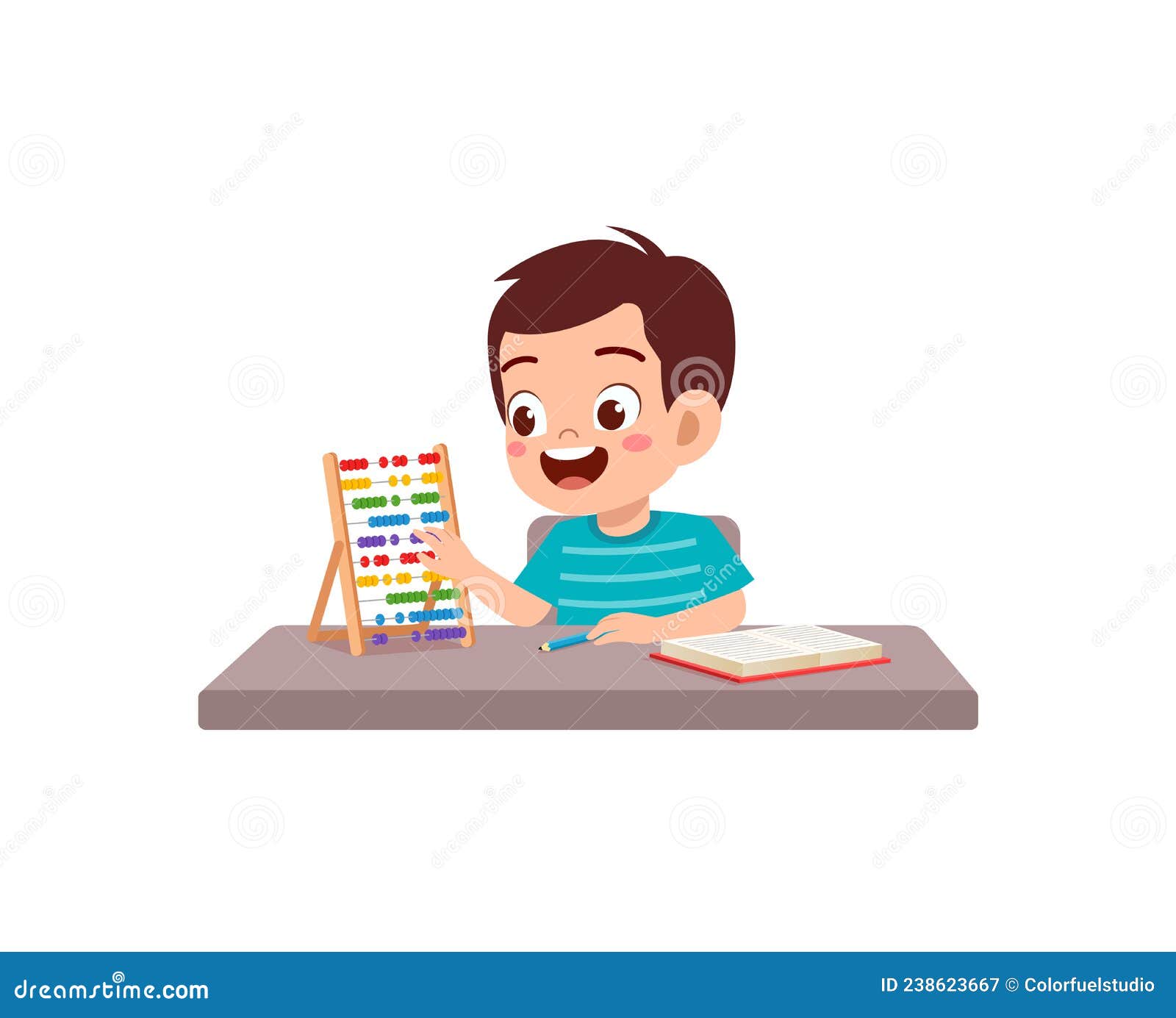 Cute Little Boy Study Math Using Wood Tool Stock Illustration ...