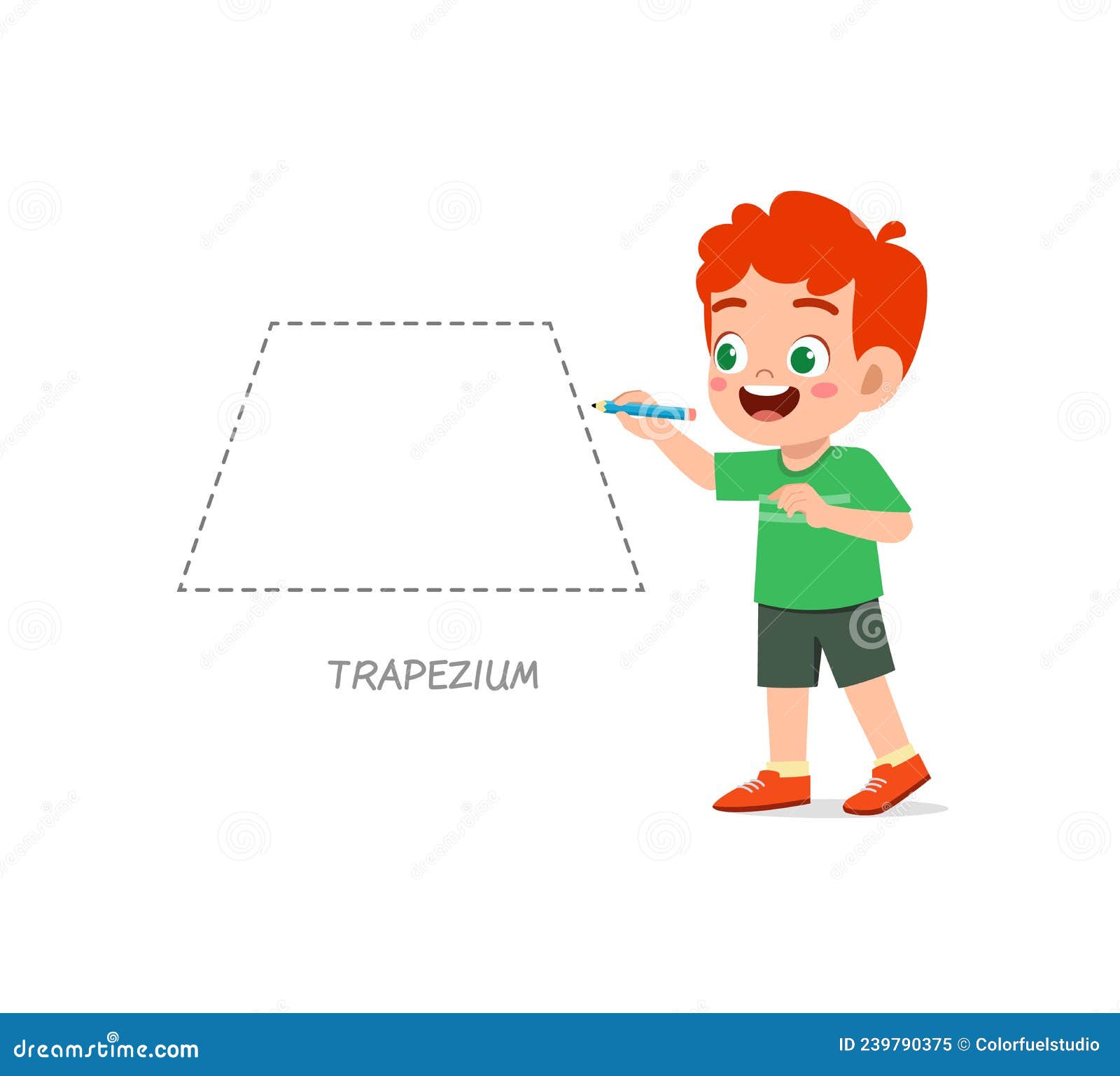 Cute Little Boy Study To Draw a Trapezium Stock Vector - Illustration ...