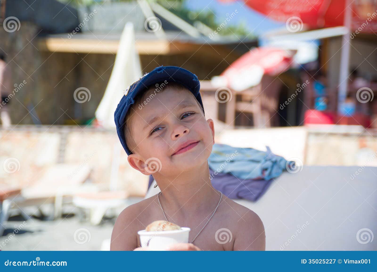 Cute Little Boy Sunbathing at Ocean Beach Stock Image - Image of glass ...