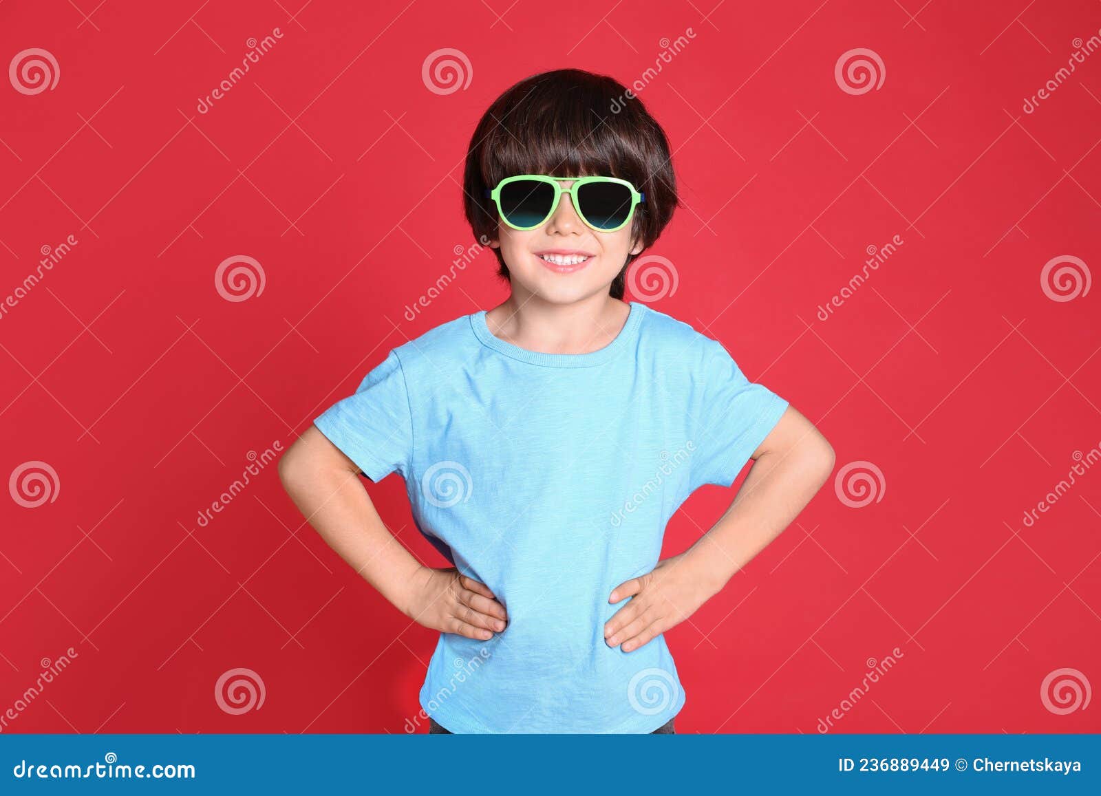 Cute Little Boy with Sunglasses on Red Background Stock Image - Image ...