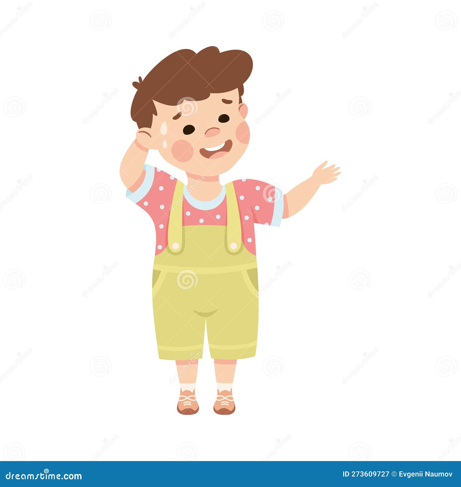 Cute Little Boy Sweating. Scared Brown Haired Boy Dressed Jumpsuit ...