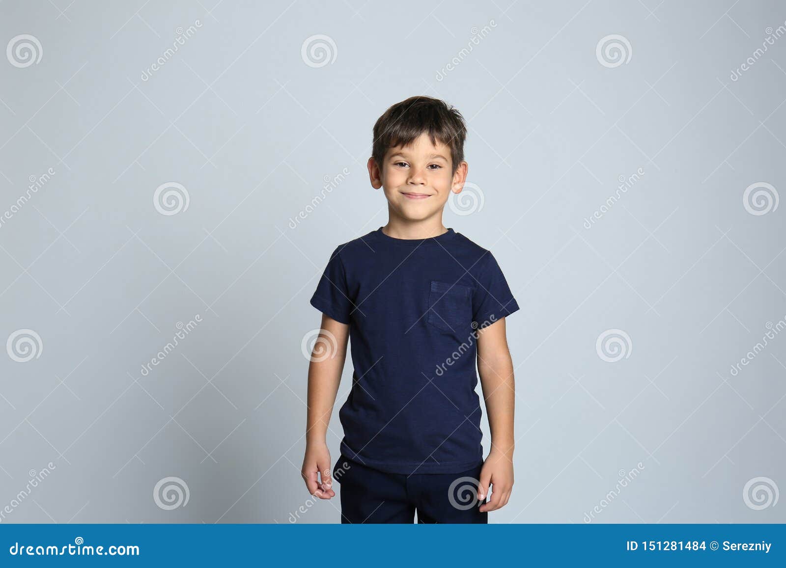 Cute Little Boy in T-shirt on Grey Background Stock Photo - Image of ...