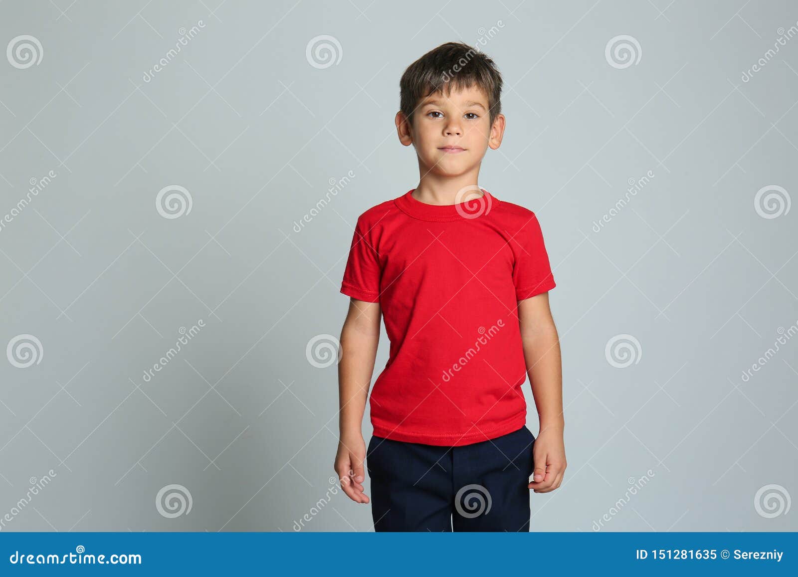 Cute Little Boy in T-shirt on Grey Background Stock Image - Image of ...